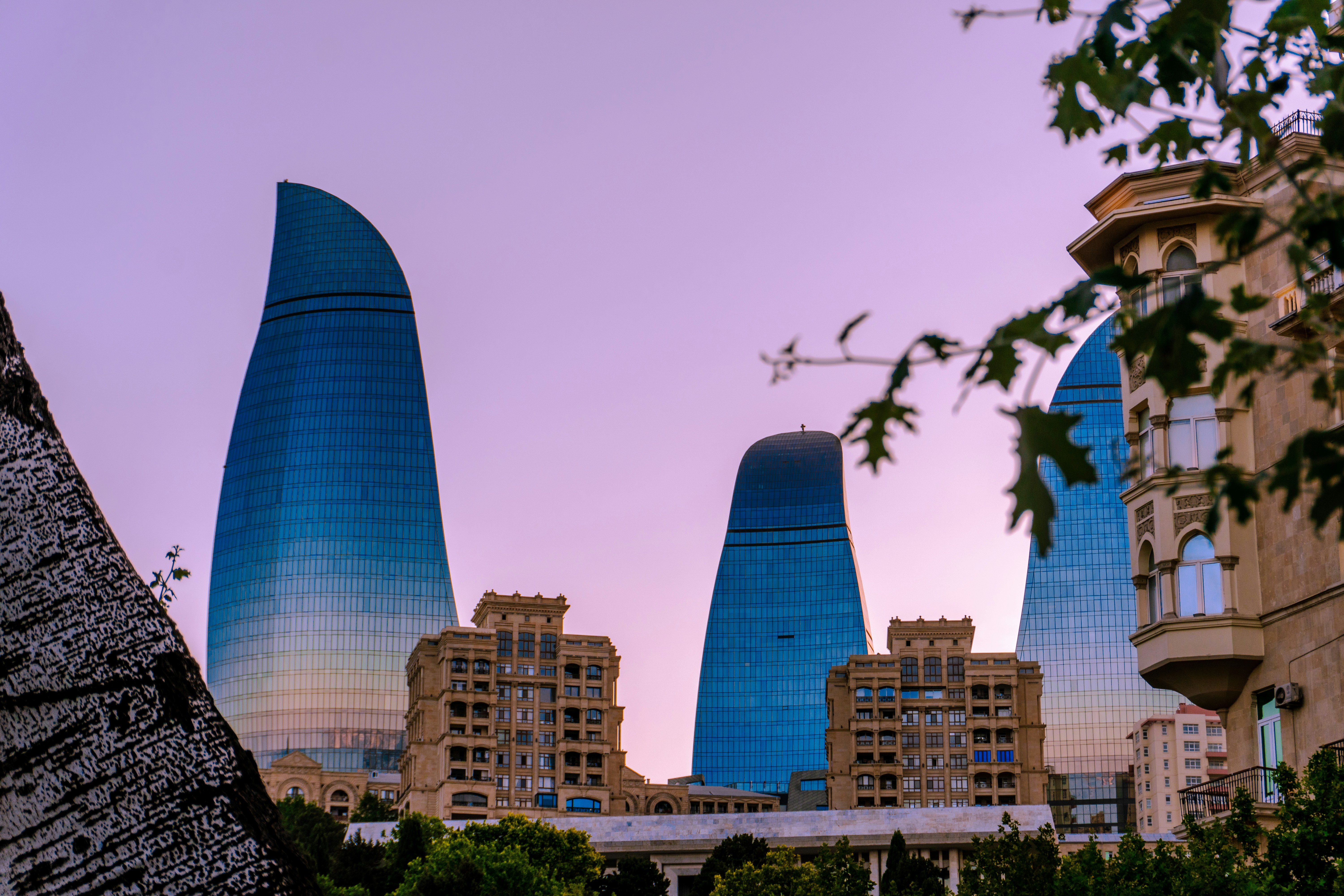 The flame towers of baku stand tall in twilight. photo – Free Building ...