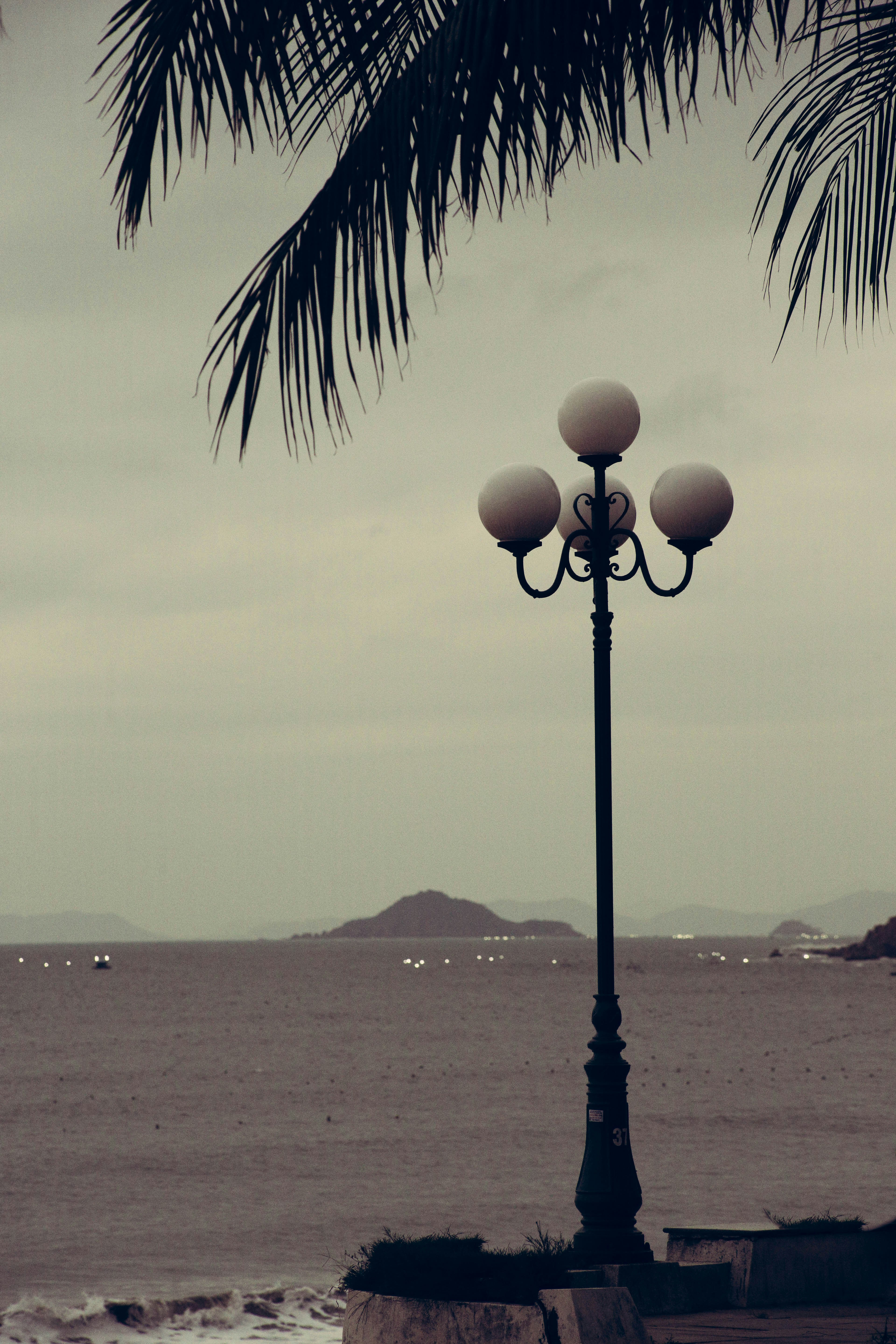 Three-Ball Lantern at Dusk: Palm-Fringed Seaside Portrait