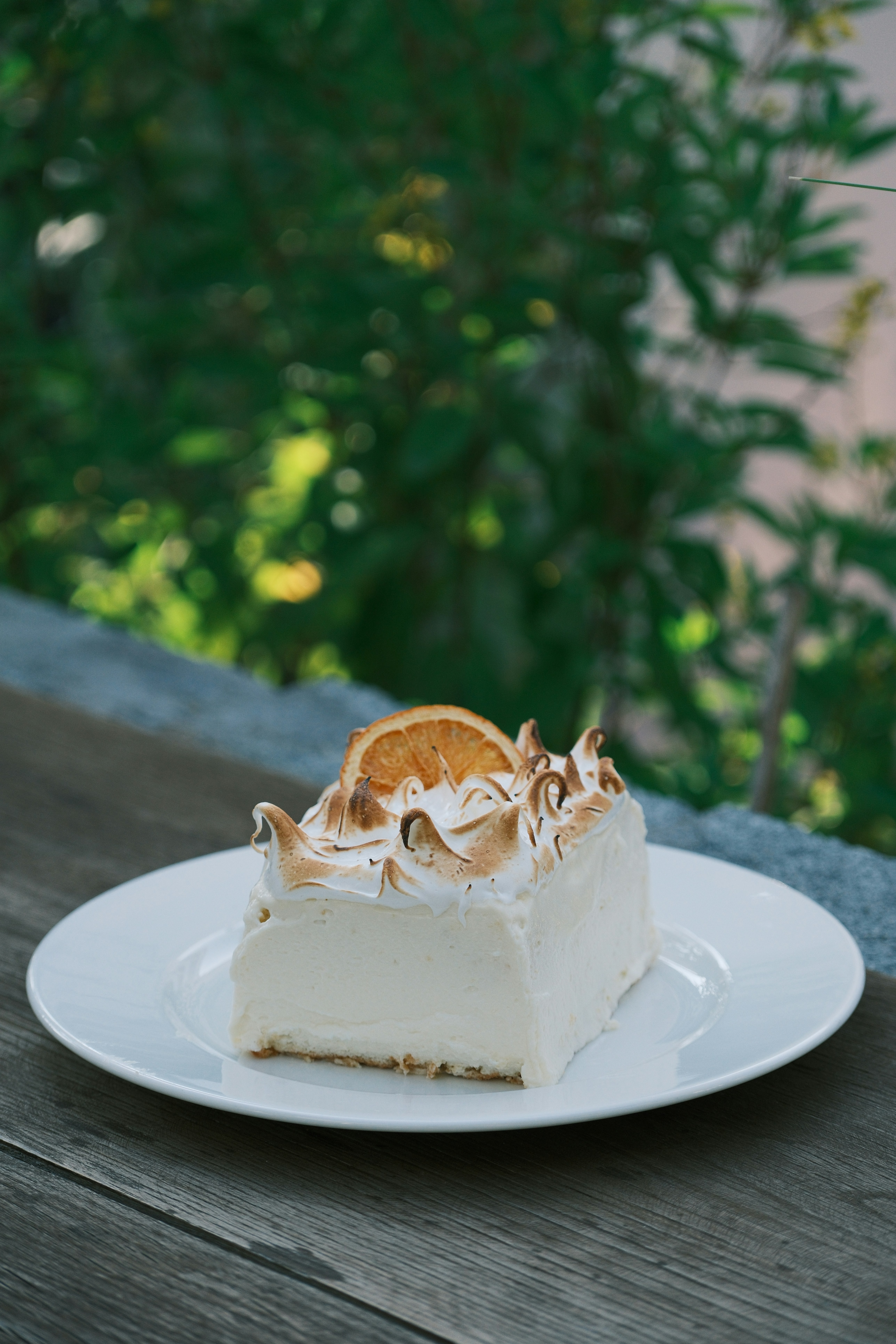 Sunlit Citrus Cake on Weathered Wood