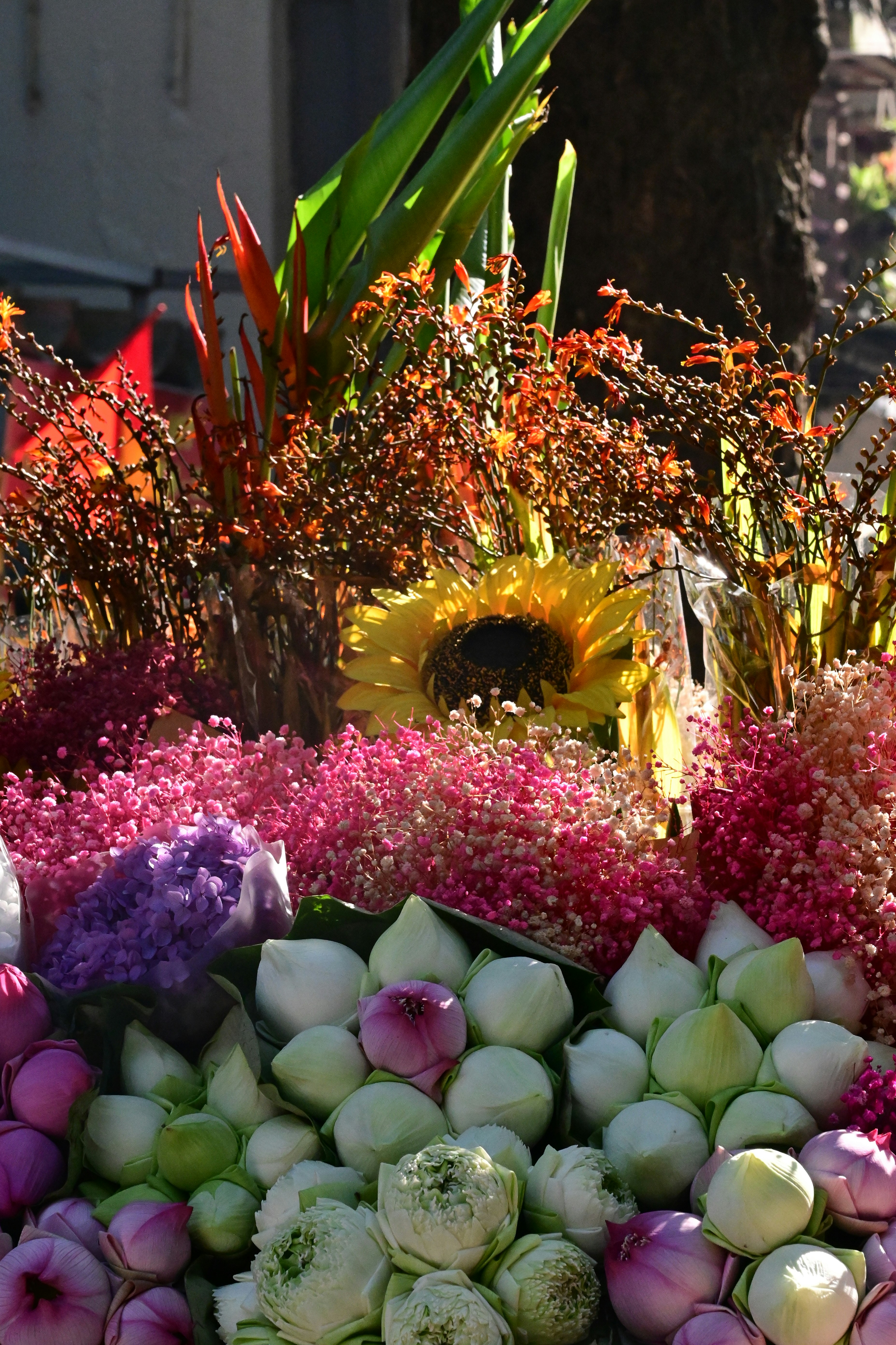 Sunflower Crown Amid a Rainbow Market Bouquet