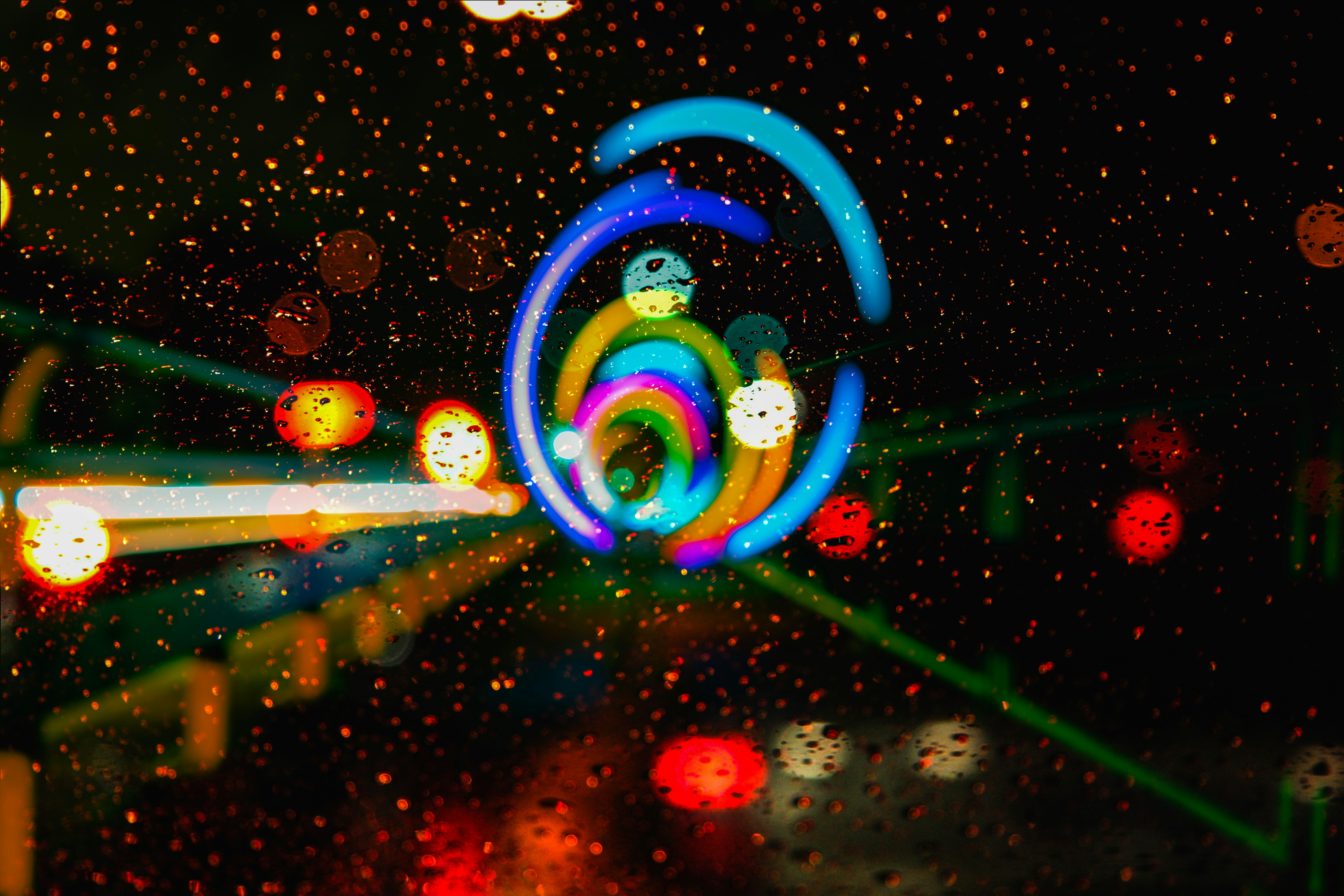 Neon Ring Constellation: A Night of Circular Light Trails