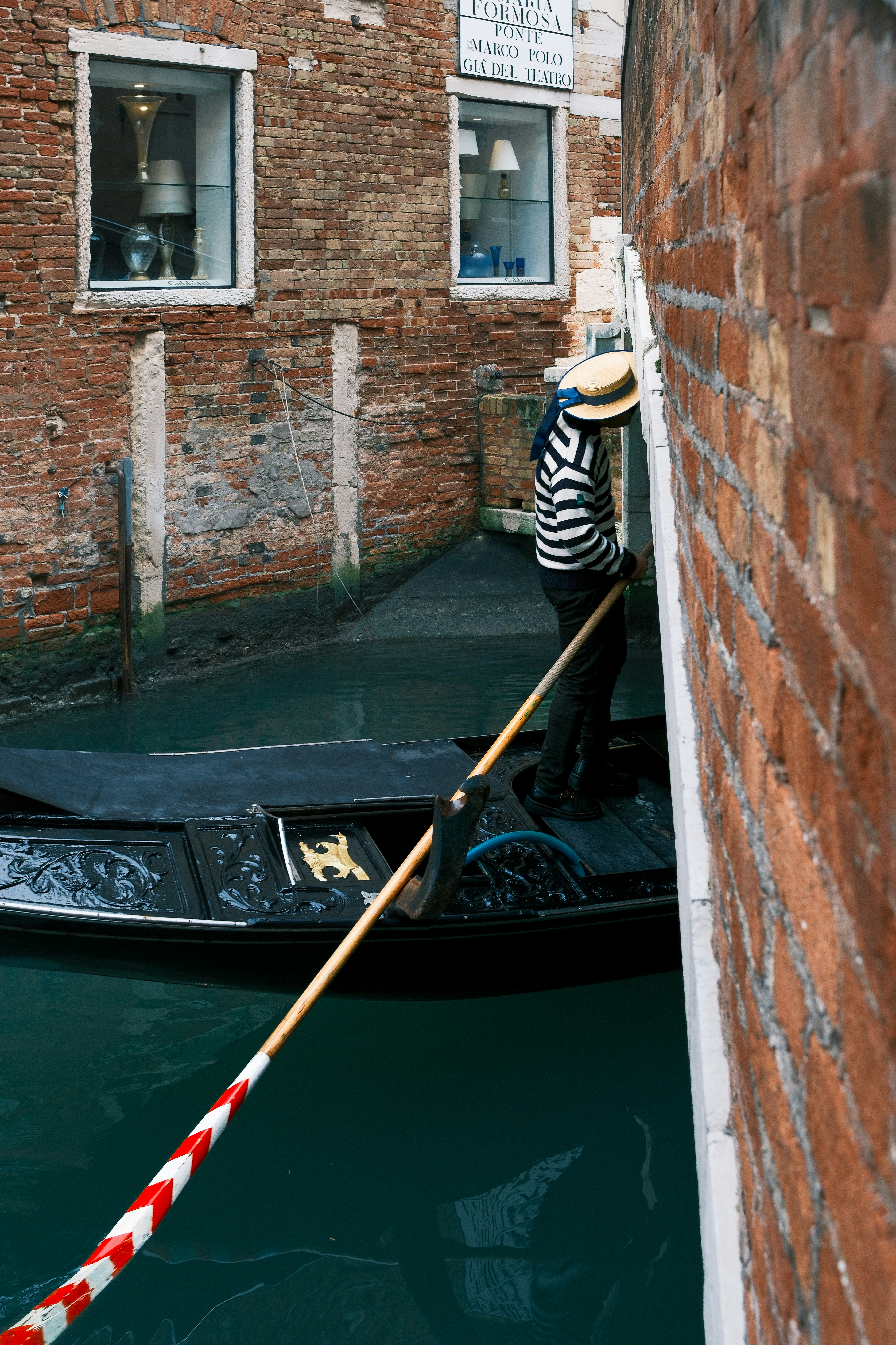 Striped Silhouette in a Venetian Canal Cul-de-Sac