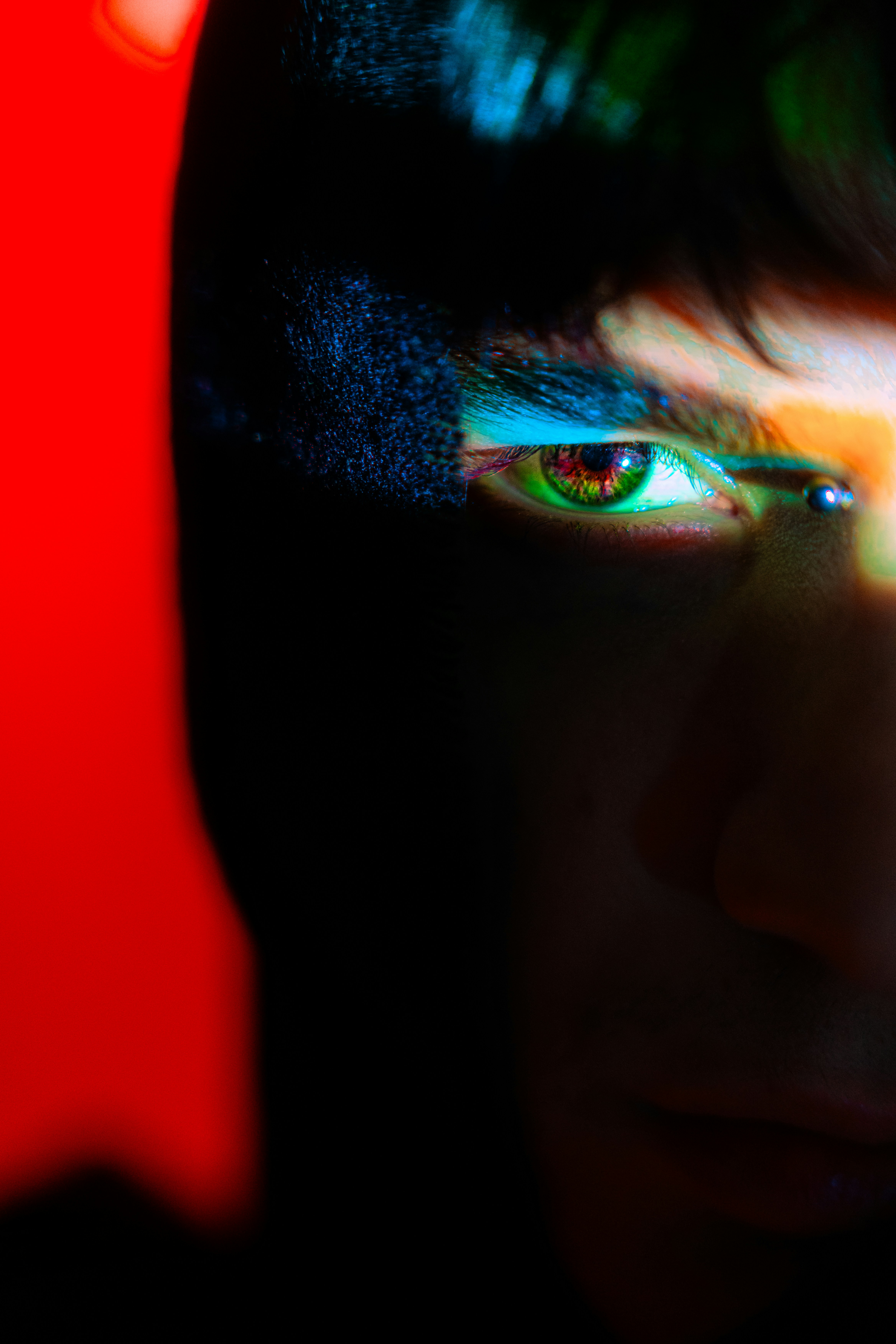 Neon Gaze in the Red Veil