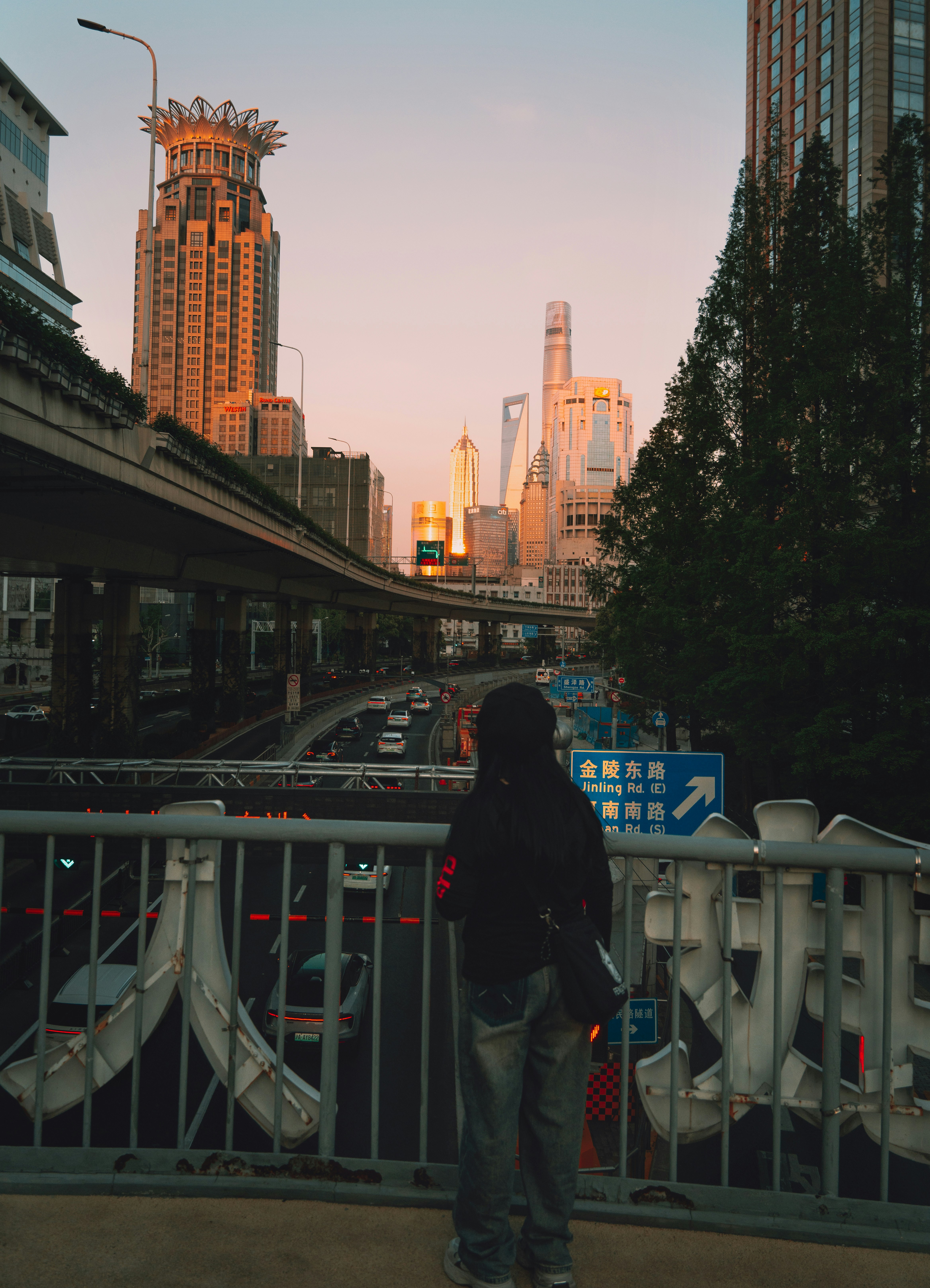 Rooftop Gaze Over a City in Sunset Light