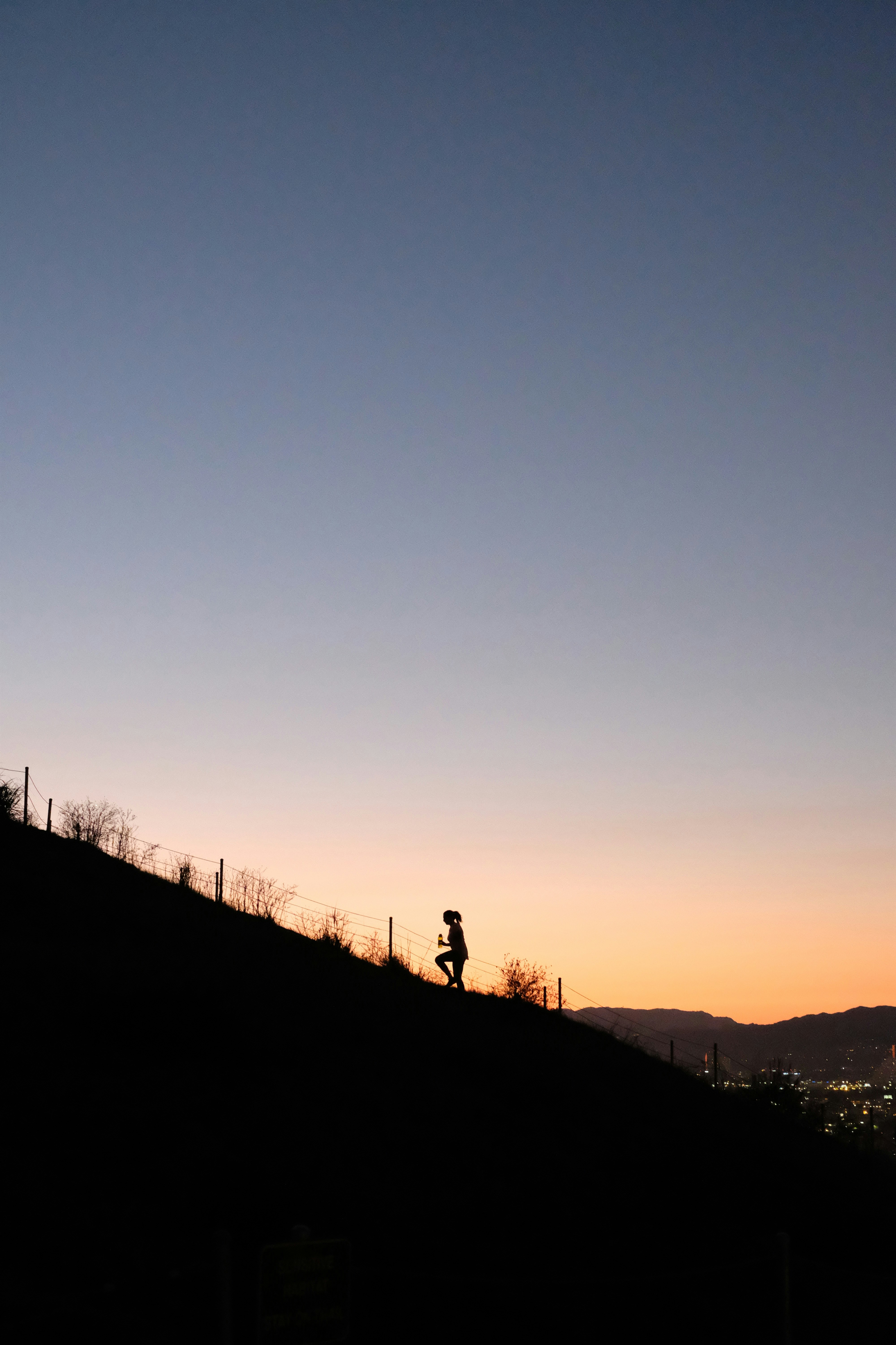 Dusk Ridge Run: A Lone Silhouette Against a Copper Sky