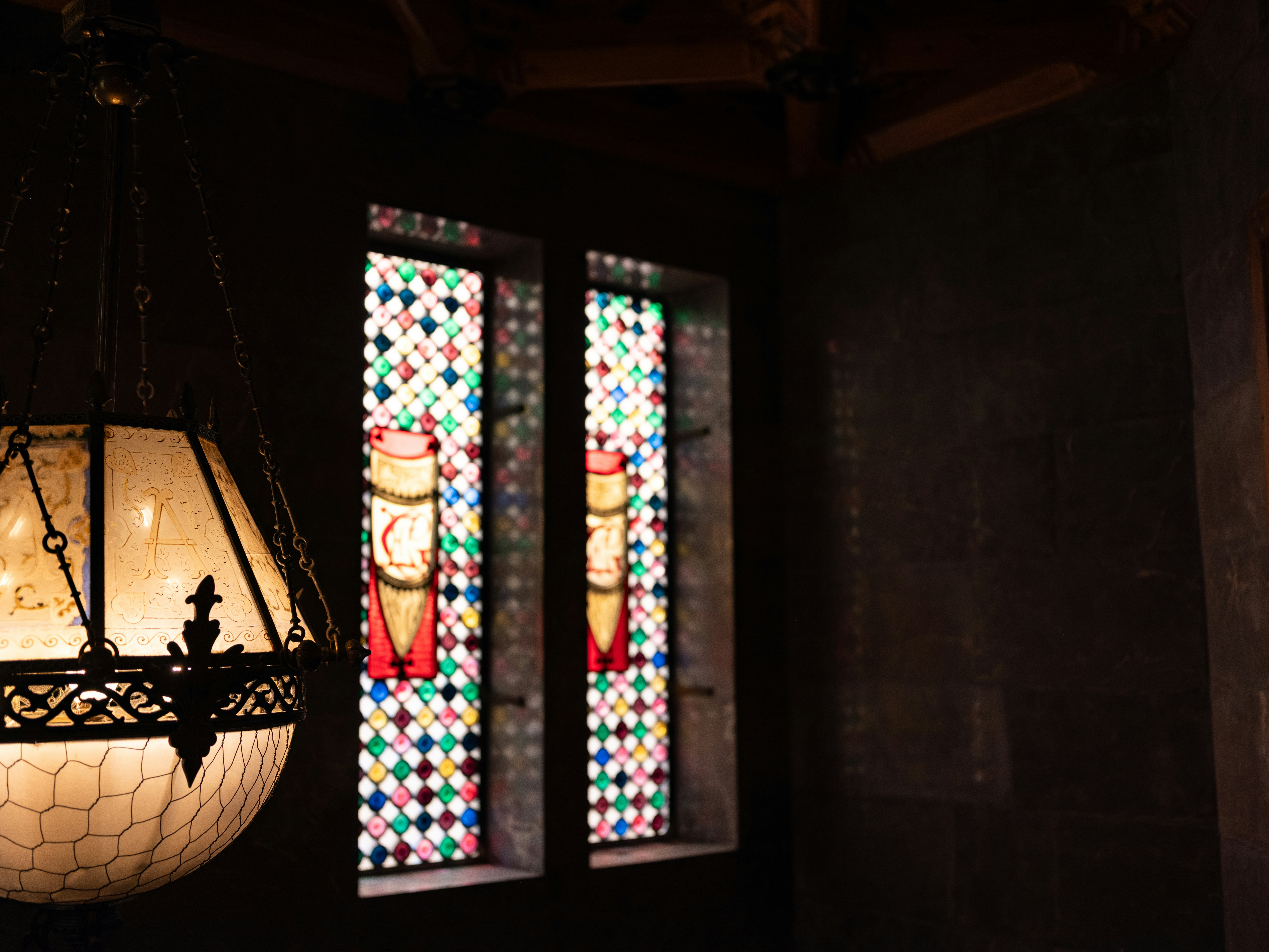 Amber Lantern Against Multicolored Prism: Quiet Interior