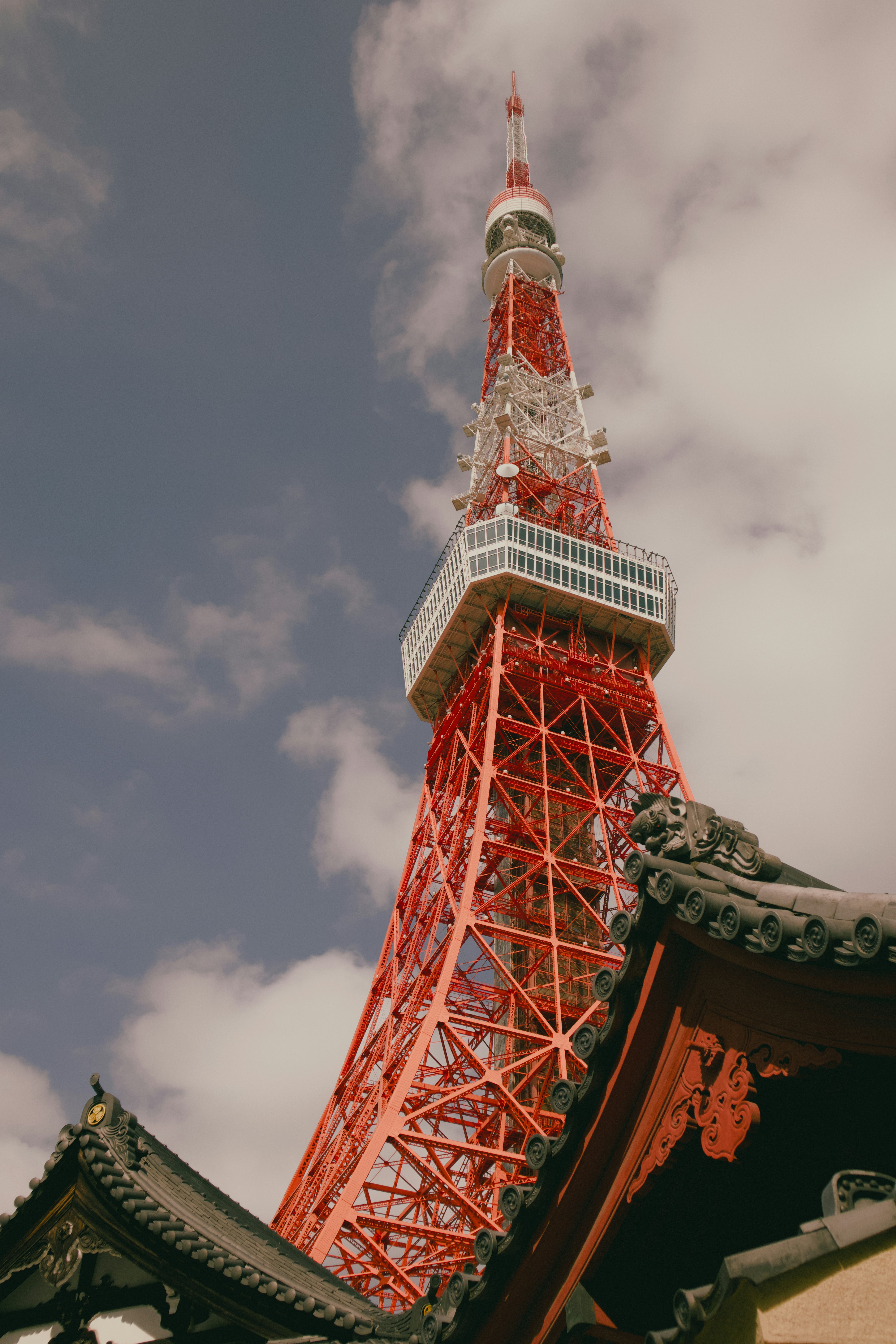 Tokyo Tower Piercing the Sky: Crimson Lattice Against Cerulean