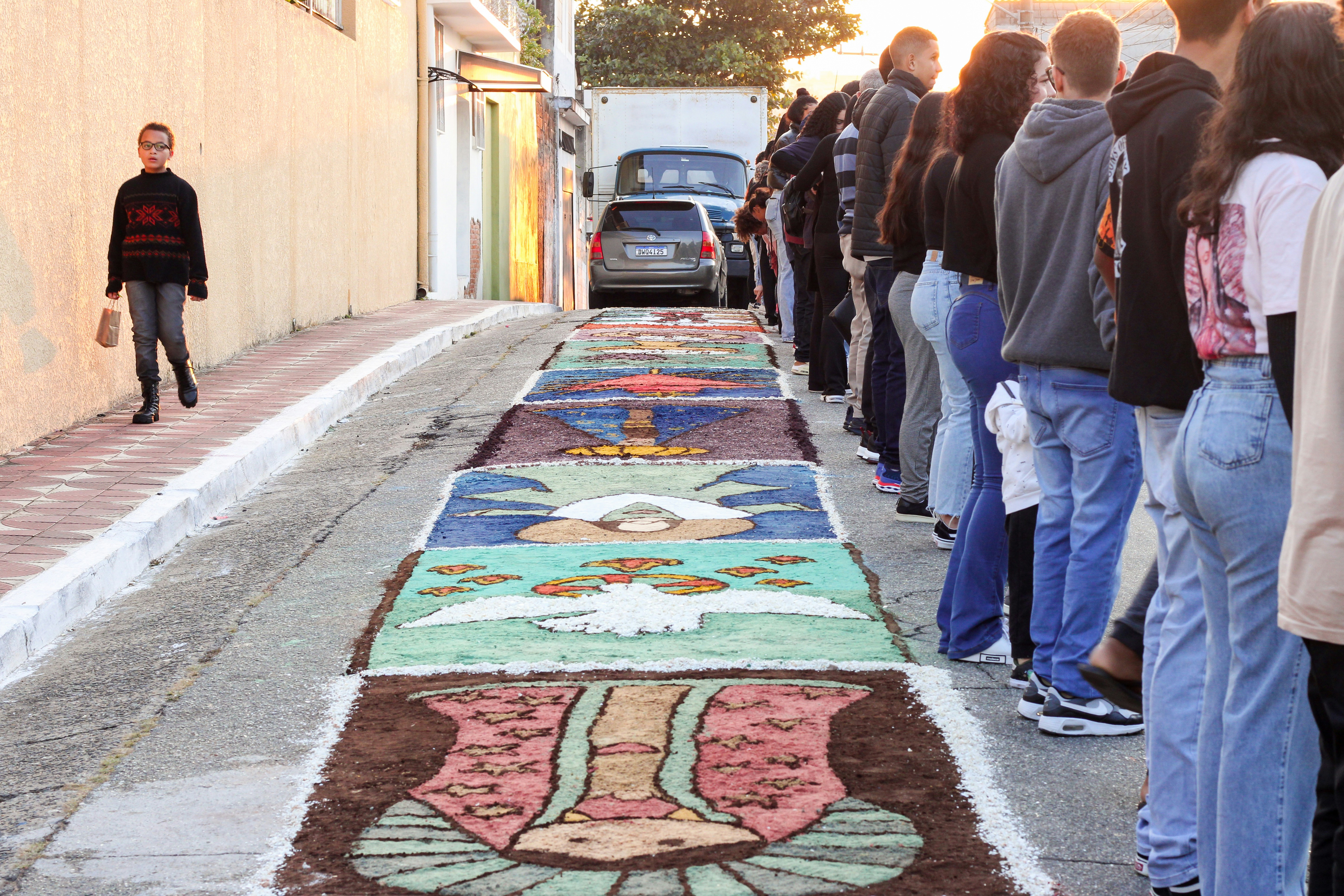 Long Line of Painted Steps: A Street Mural Walk Extends into the Distance