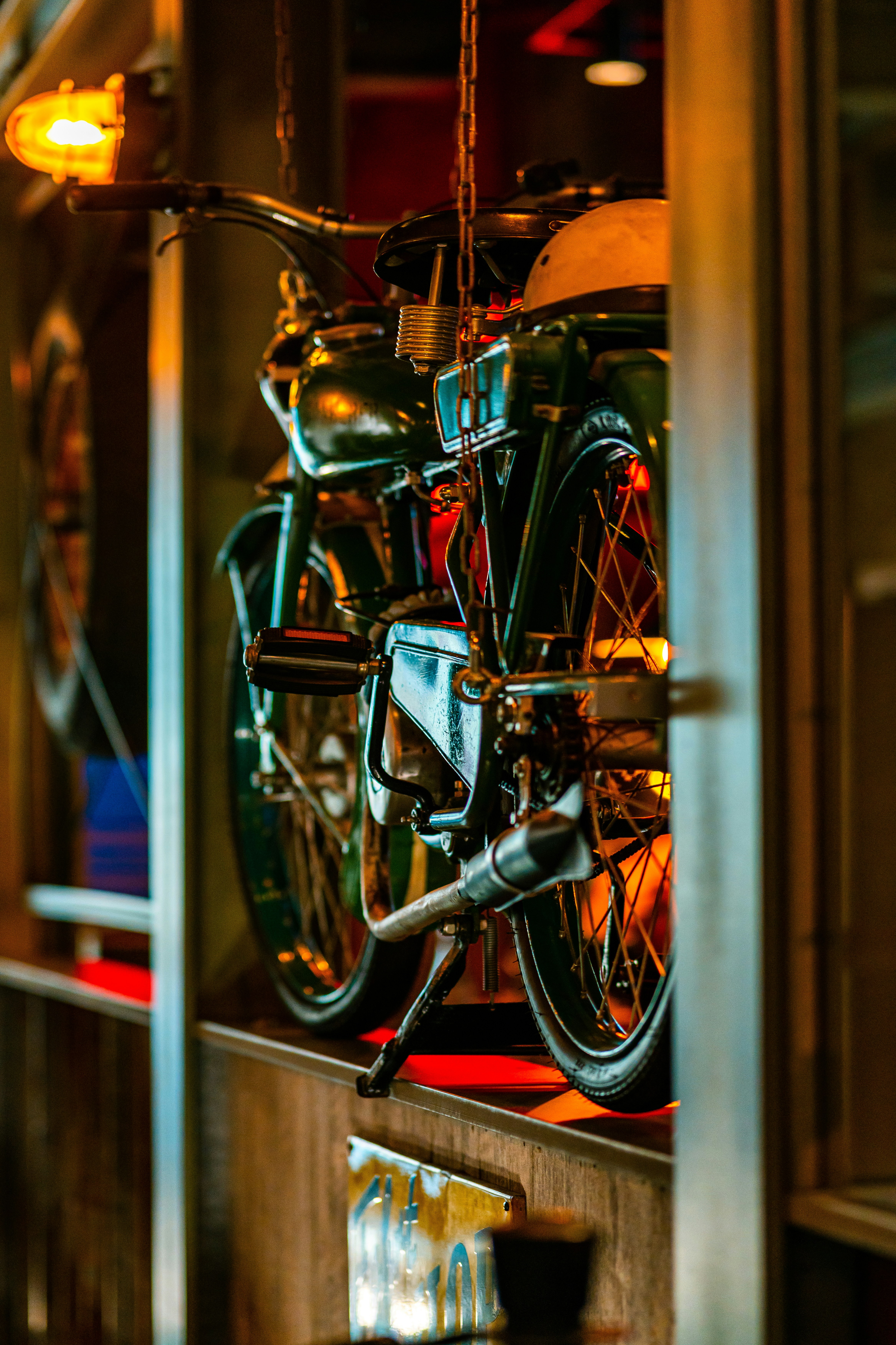 Midnight in the Bike Loft: a Vintage Bicycle Bathed in Neon