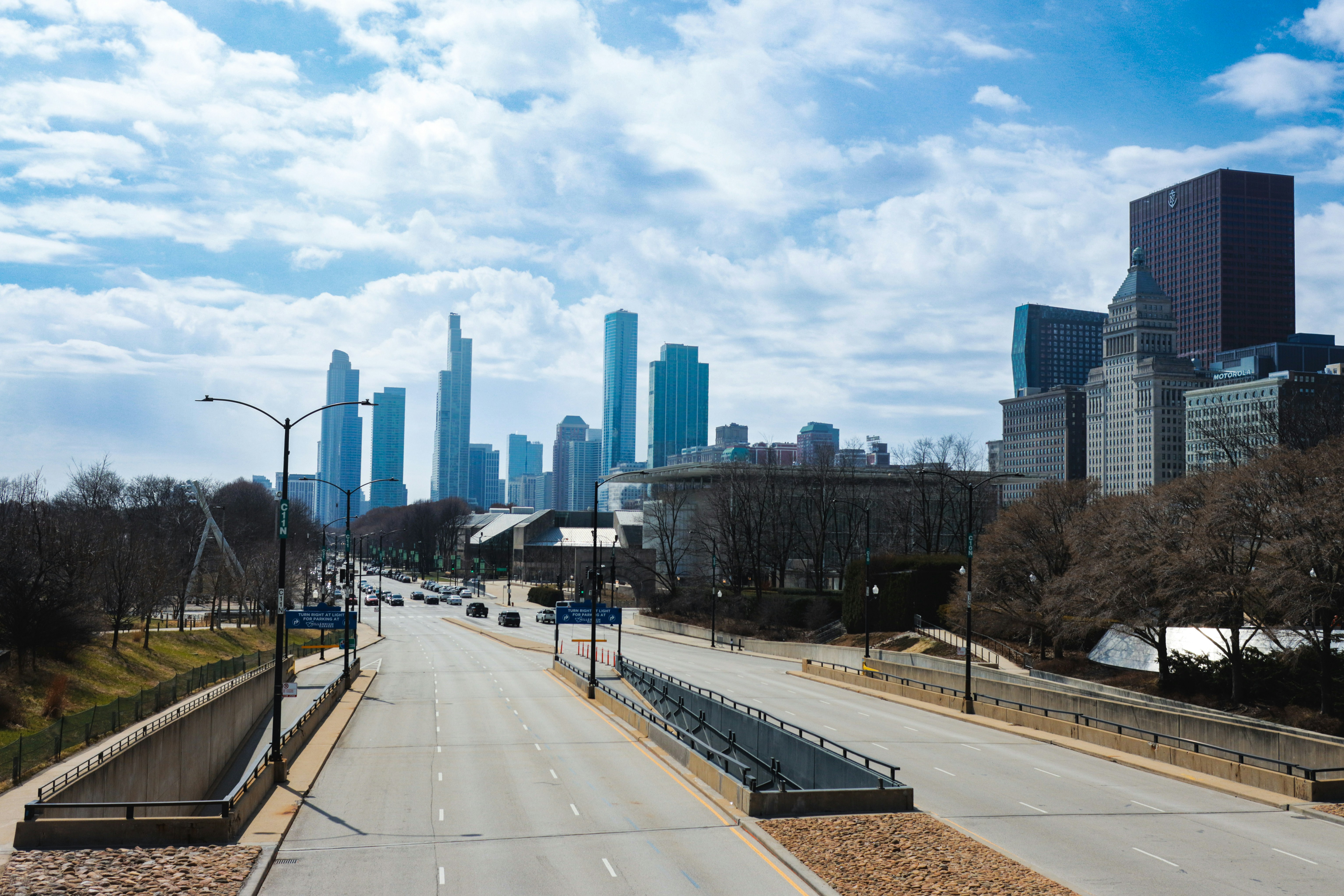 Chicago's skyline is visible from a city road. photo – Free Street ...
