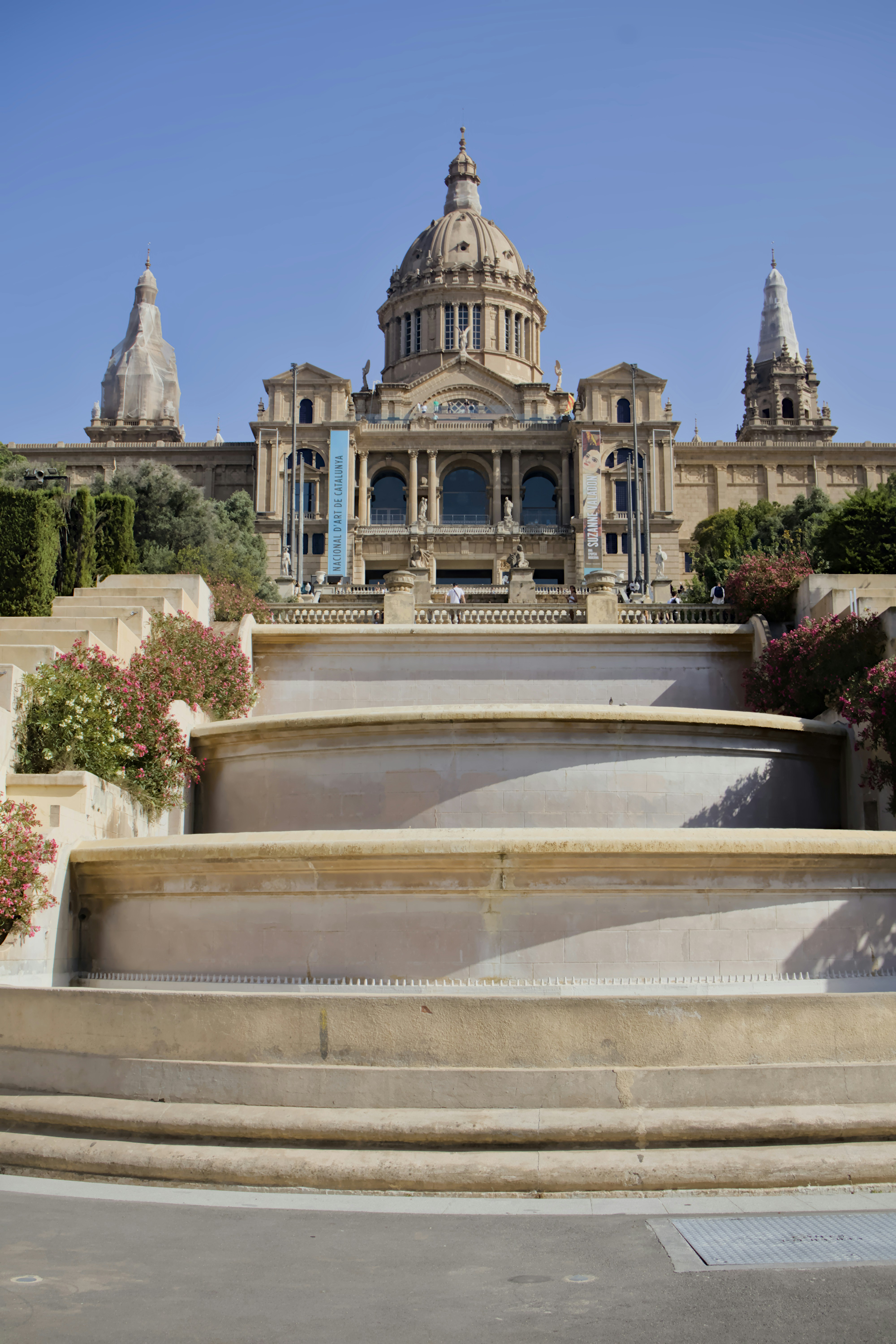 Terraced Approach to Barcelona’s Palau Nacional: A Domed Facade with Twin Towers