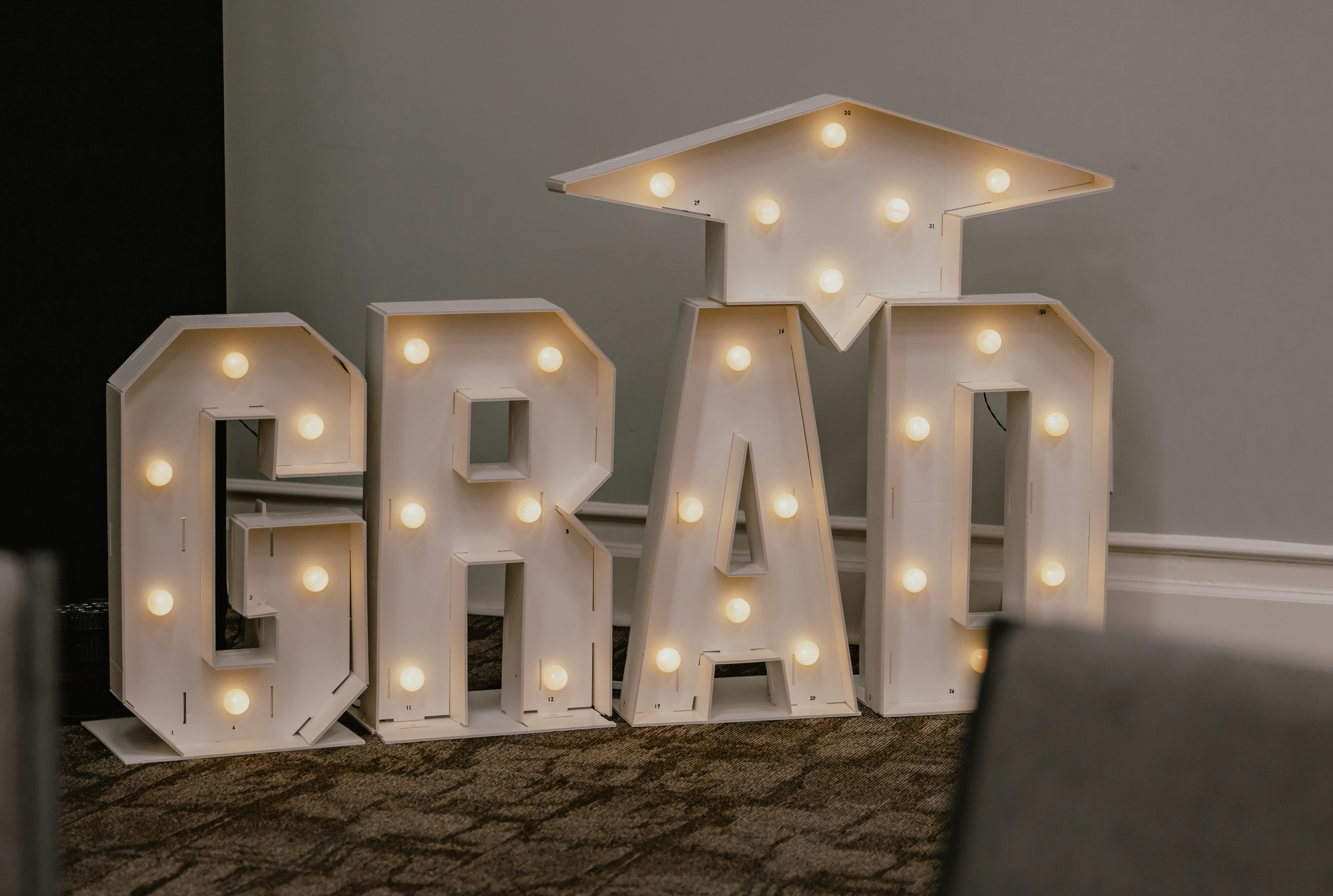 Lit-up letters and a cap celebrate graduation day. photo – Free Image ...