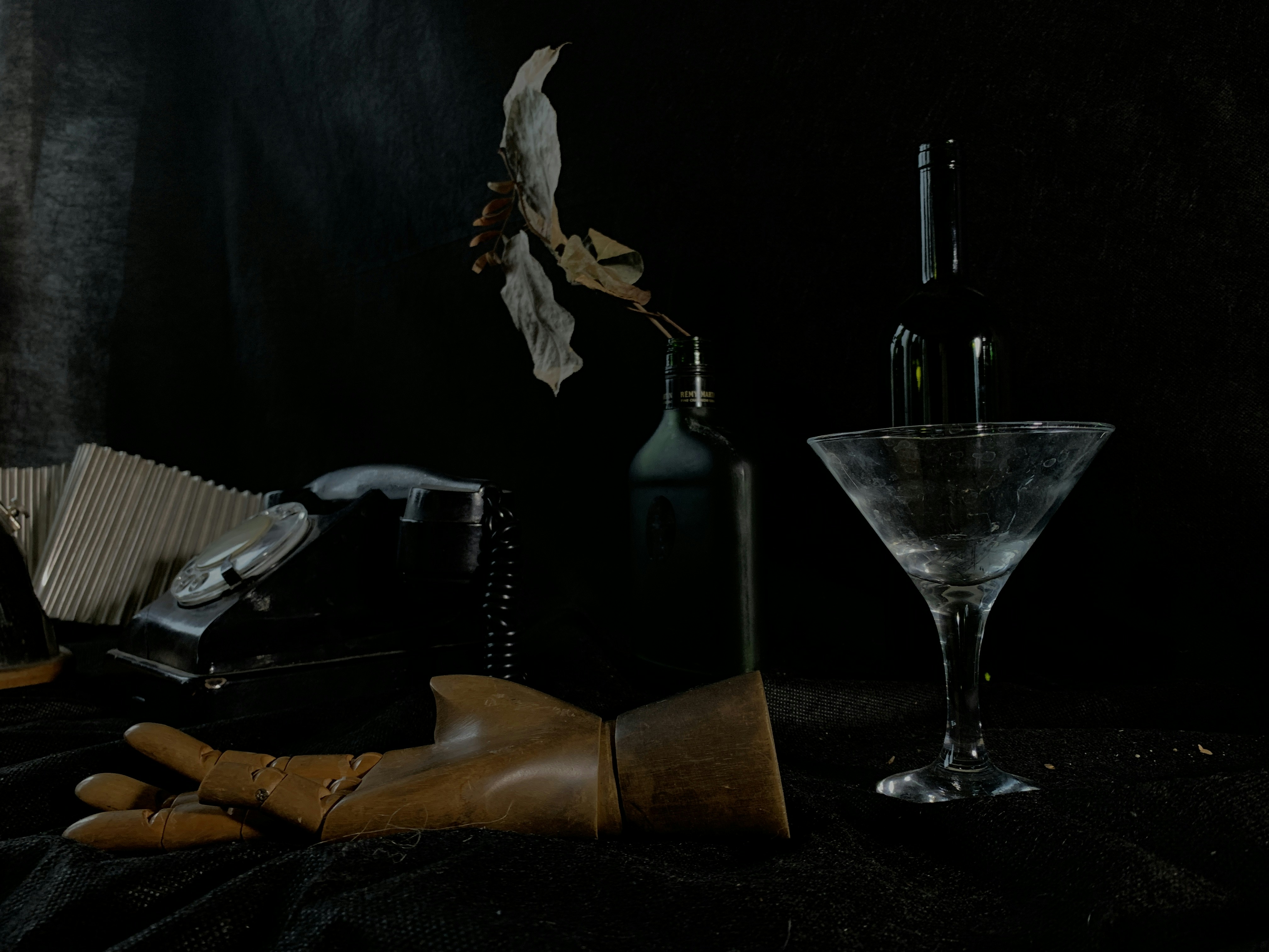 A moody still life with wooden hand and glass. photo – Free Image on ...