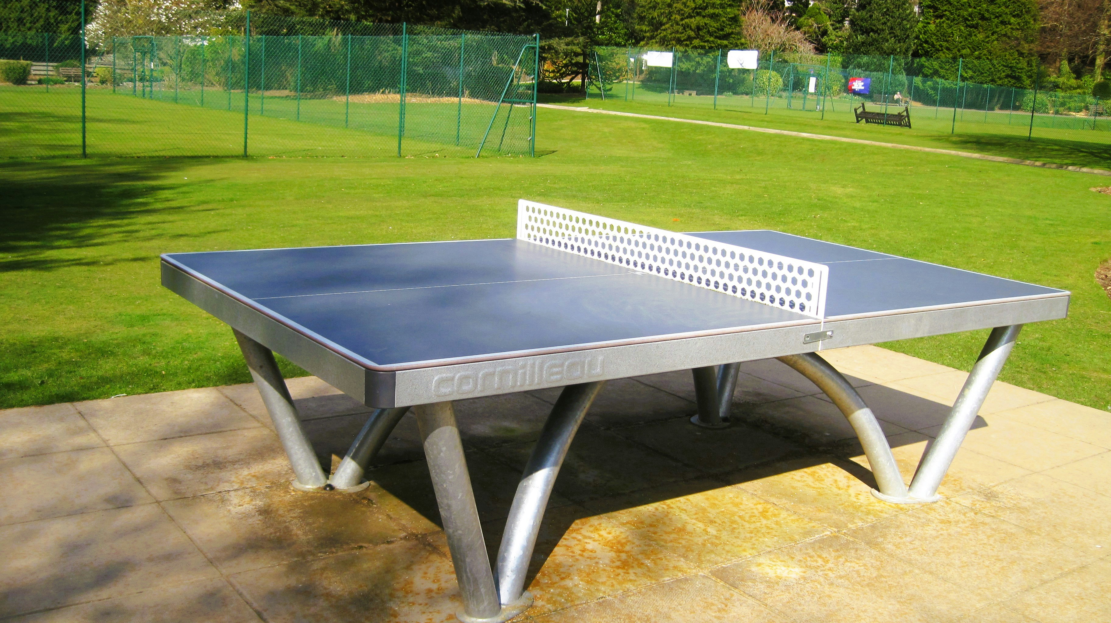 A ping pong table sits outside on the green grass. photo – Free Green ...