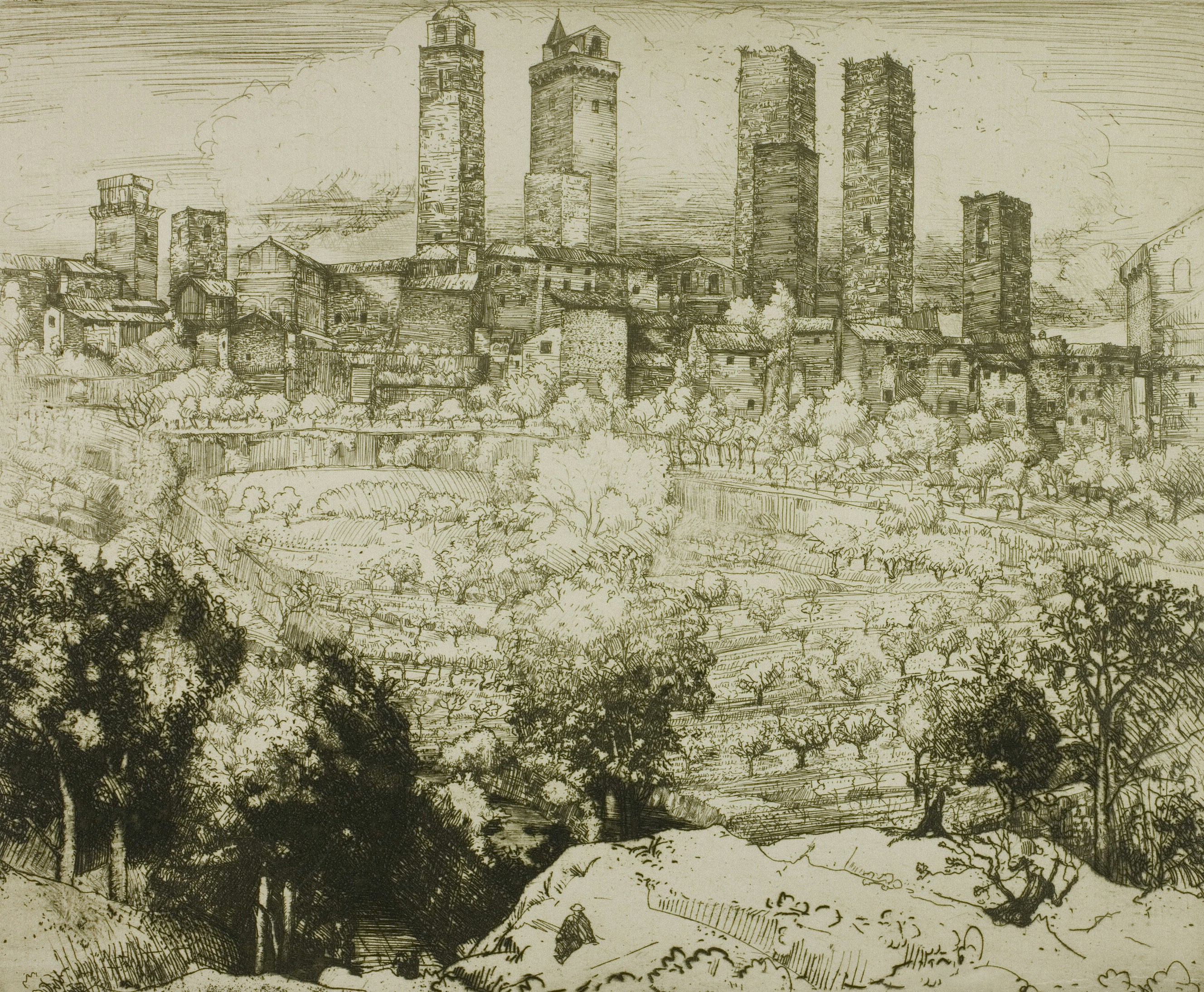 A pen sketch depicts a medieval city with towers. photo – Free City ...