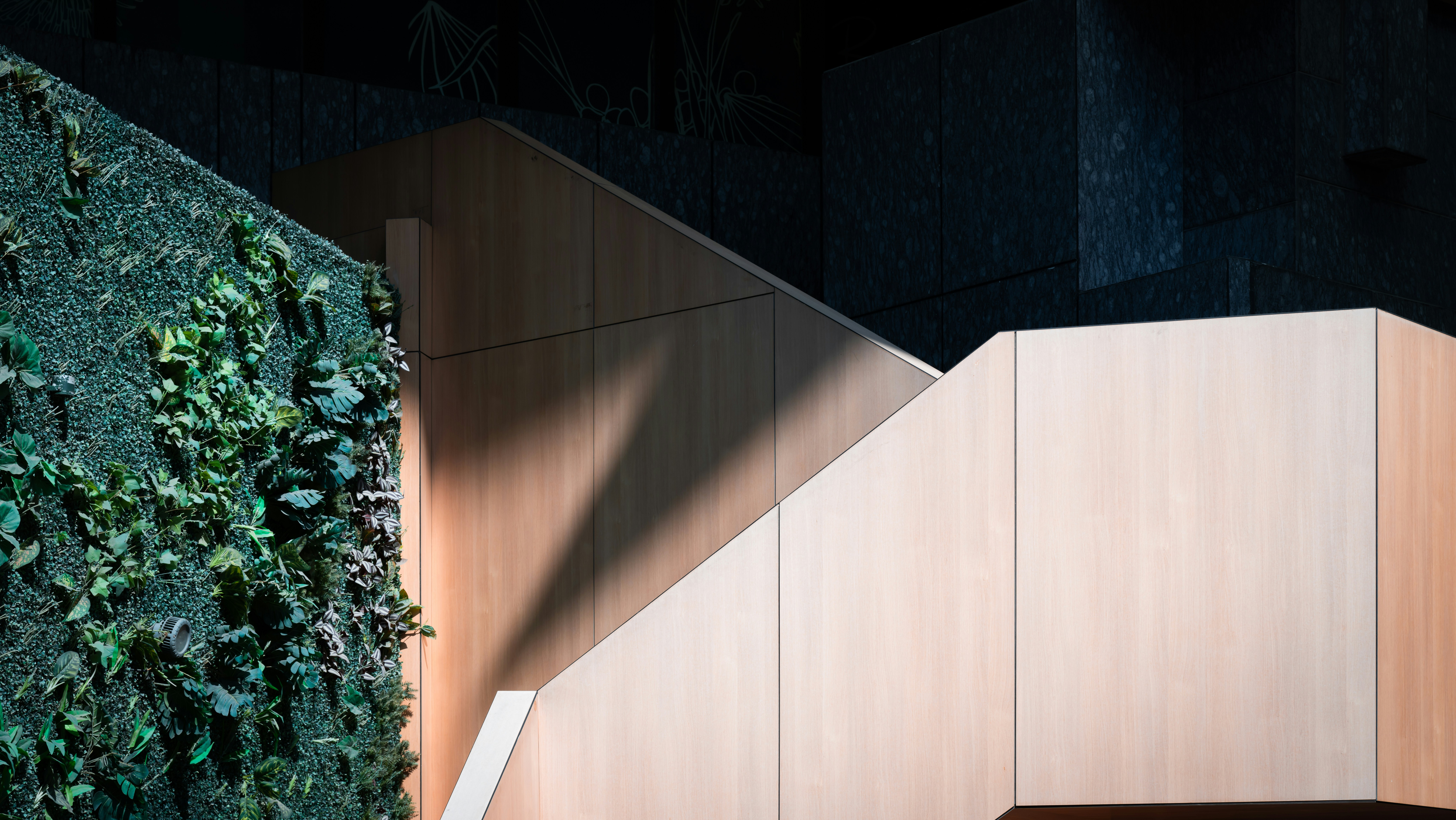 Geometric Light Traces Across a Wooden Facade