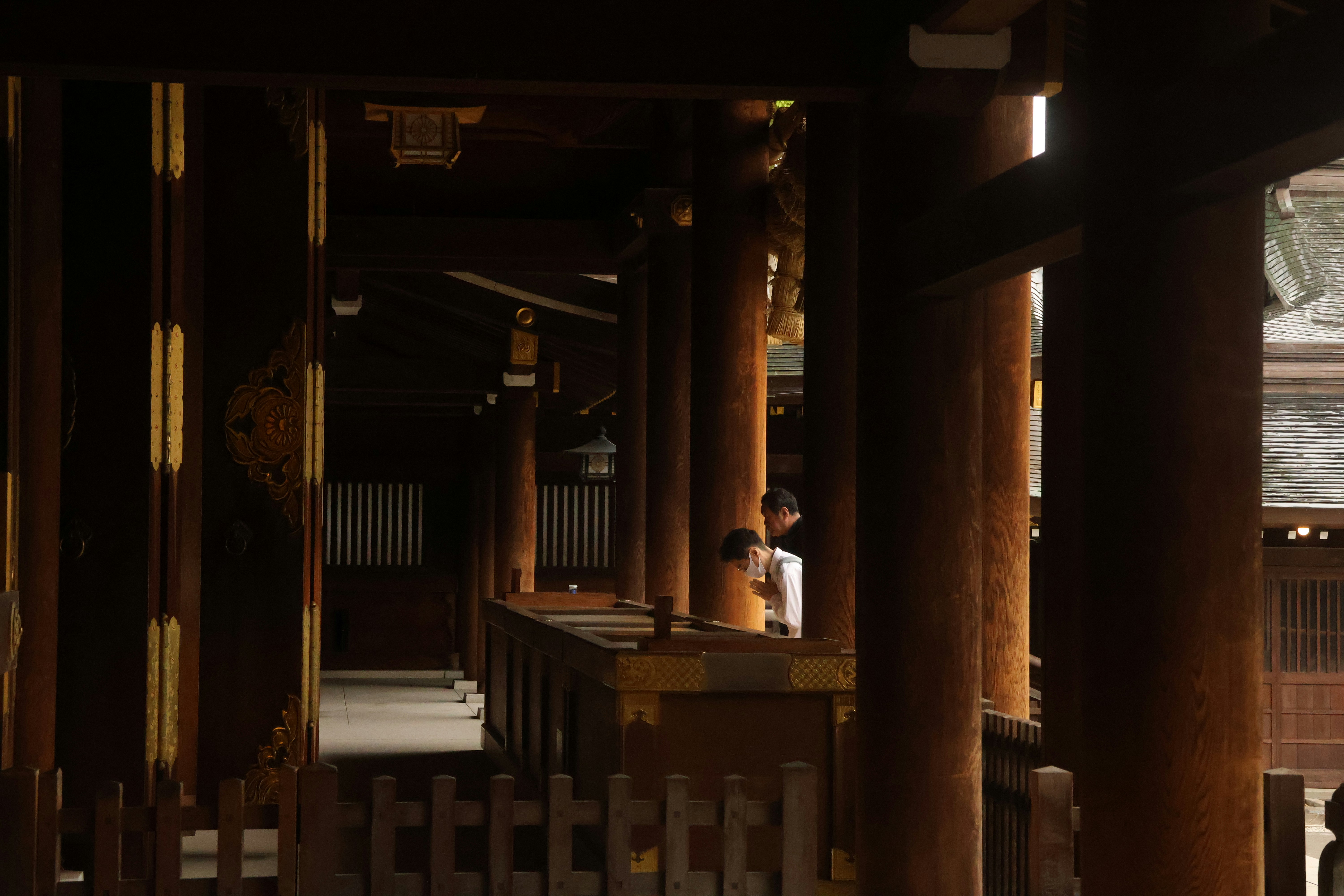 Wooden pillars frame a hallway in an ancient building. photo – Free ...