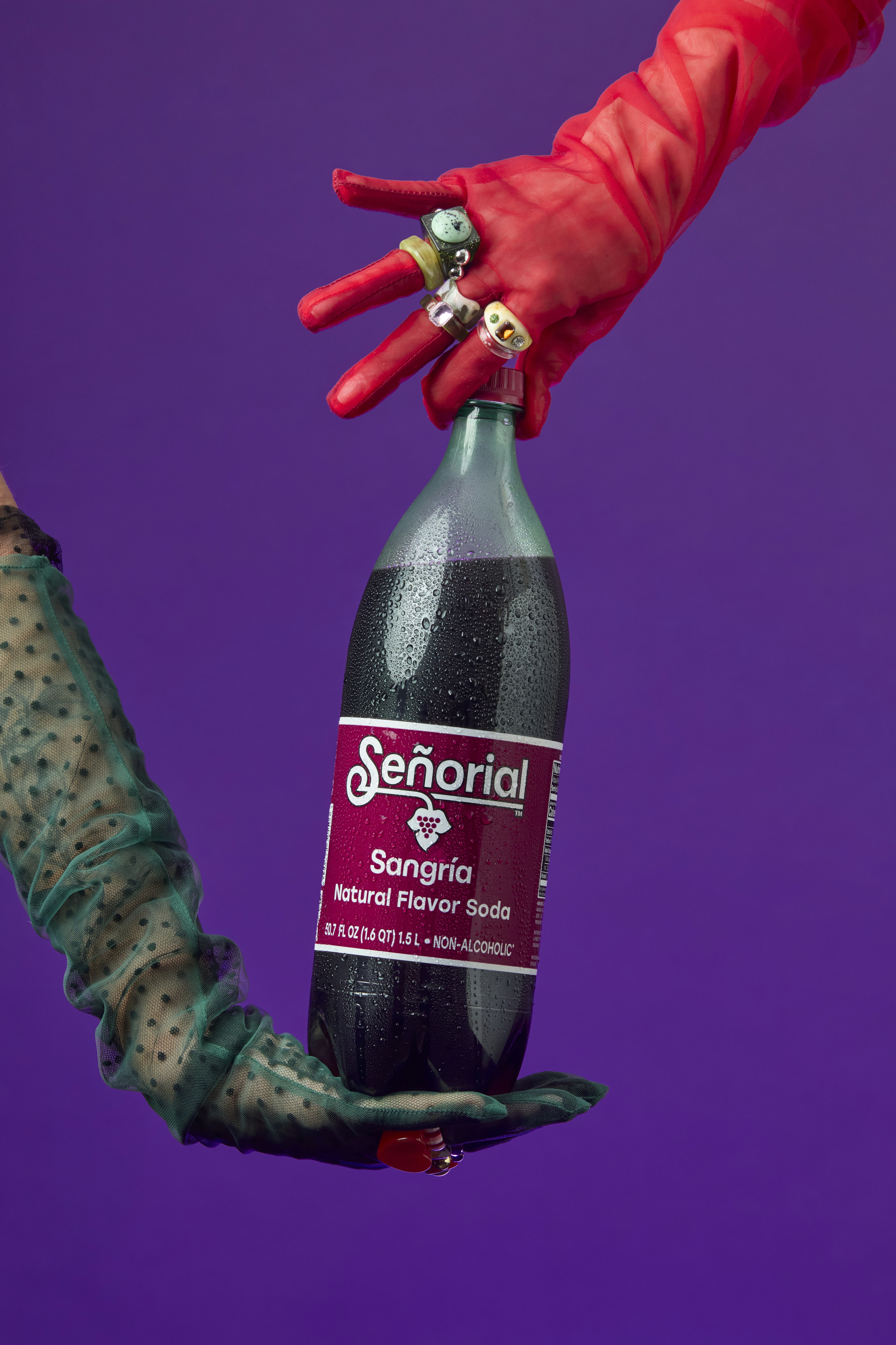 Red-gloved hands hold a bottle of sangria. photo – Free Art Image on ...