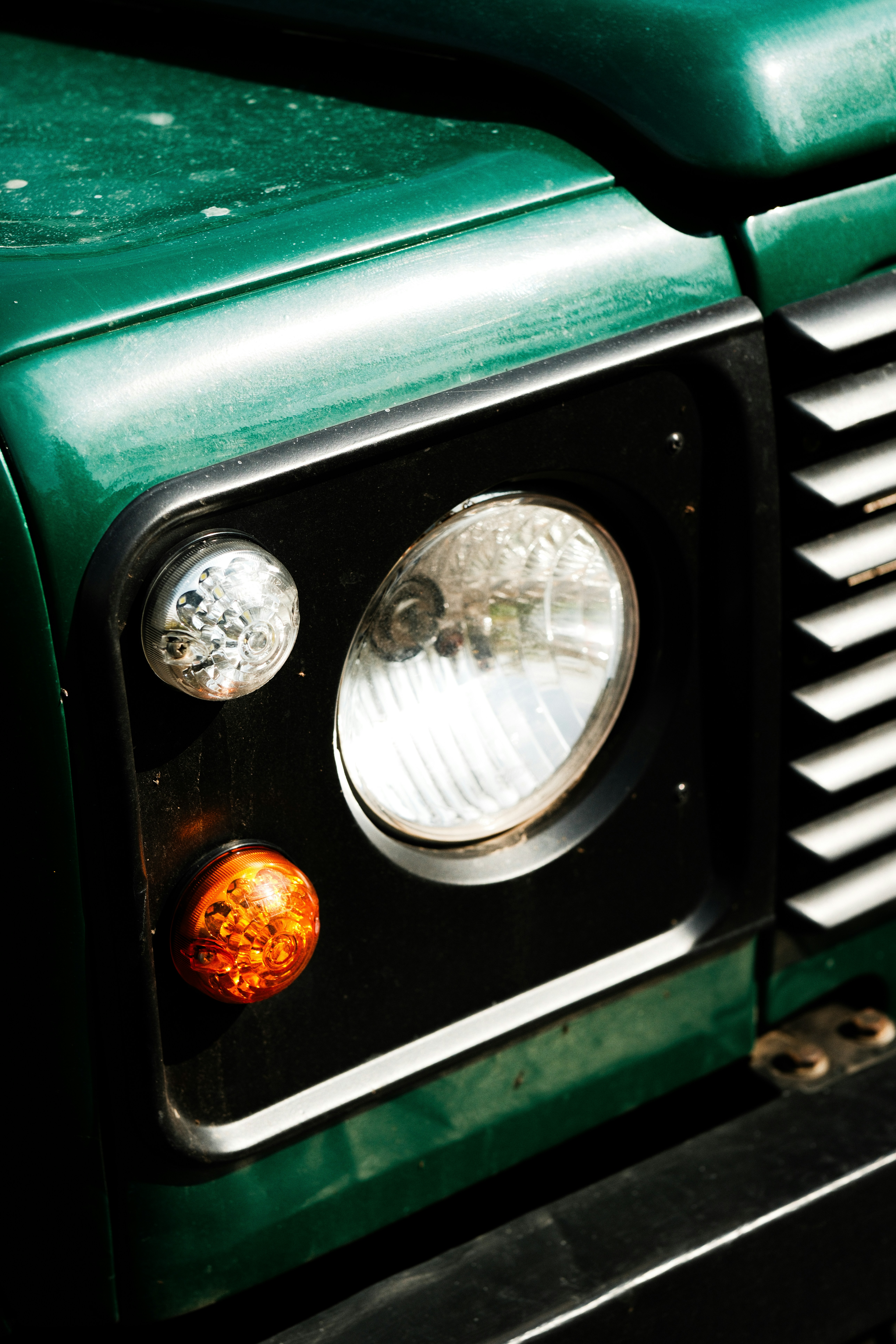 Close up of Land Rover Defender lights