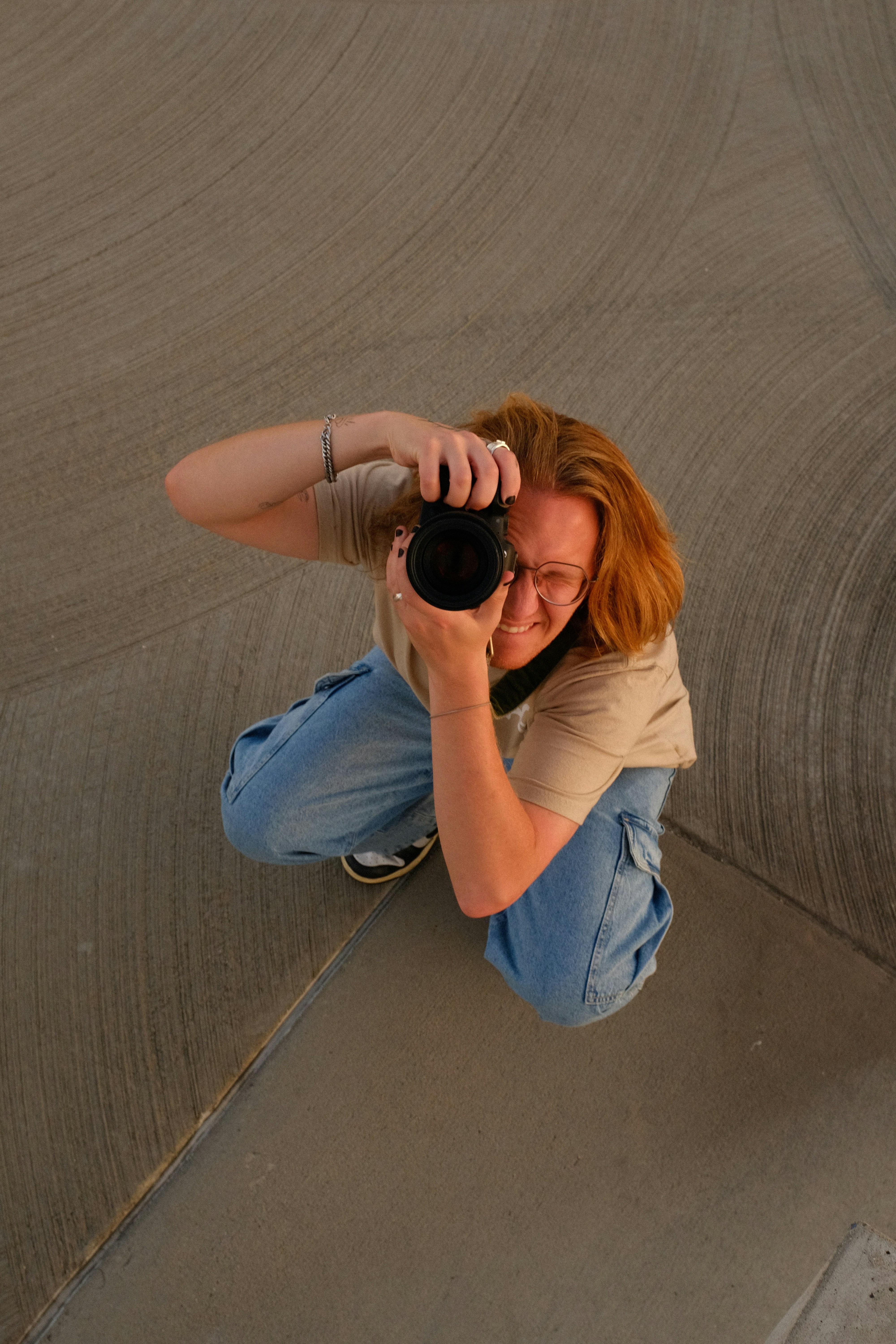 Ground-Level Portrait in a Concrete Spiral