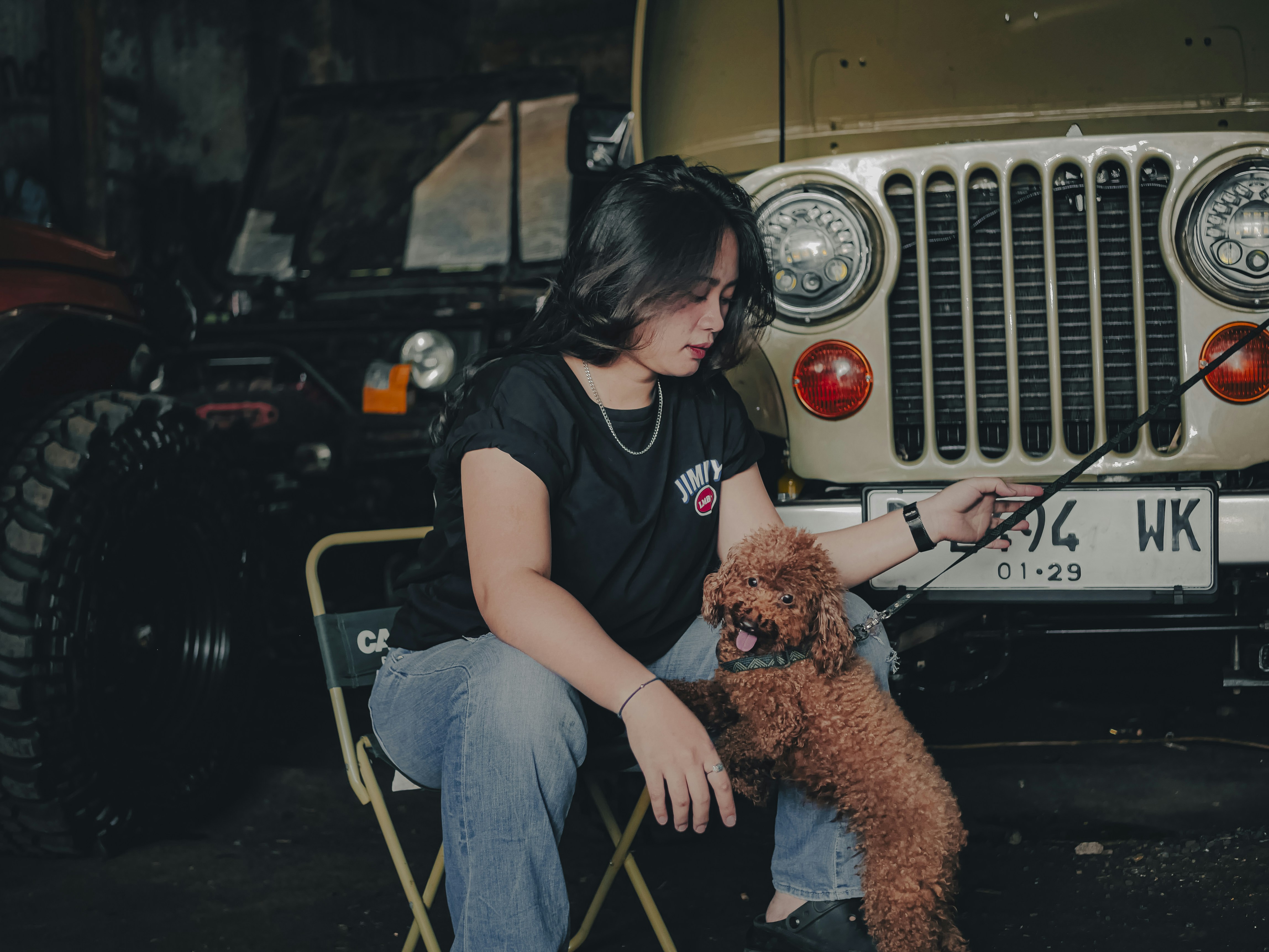 Soft Light, Warm Paws: A Portrait by a Vintage Bus