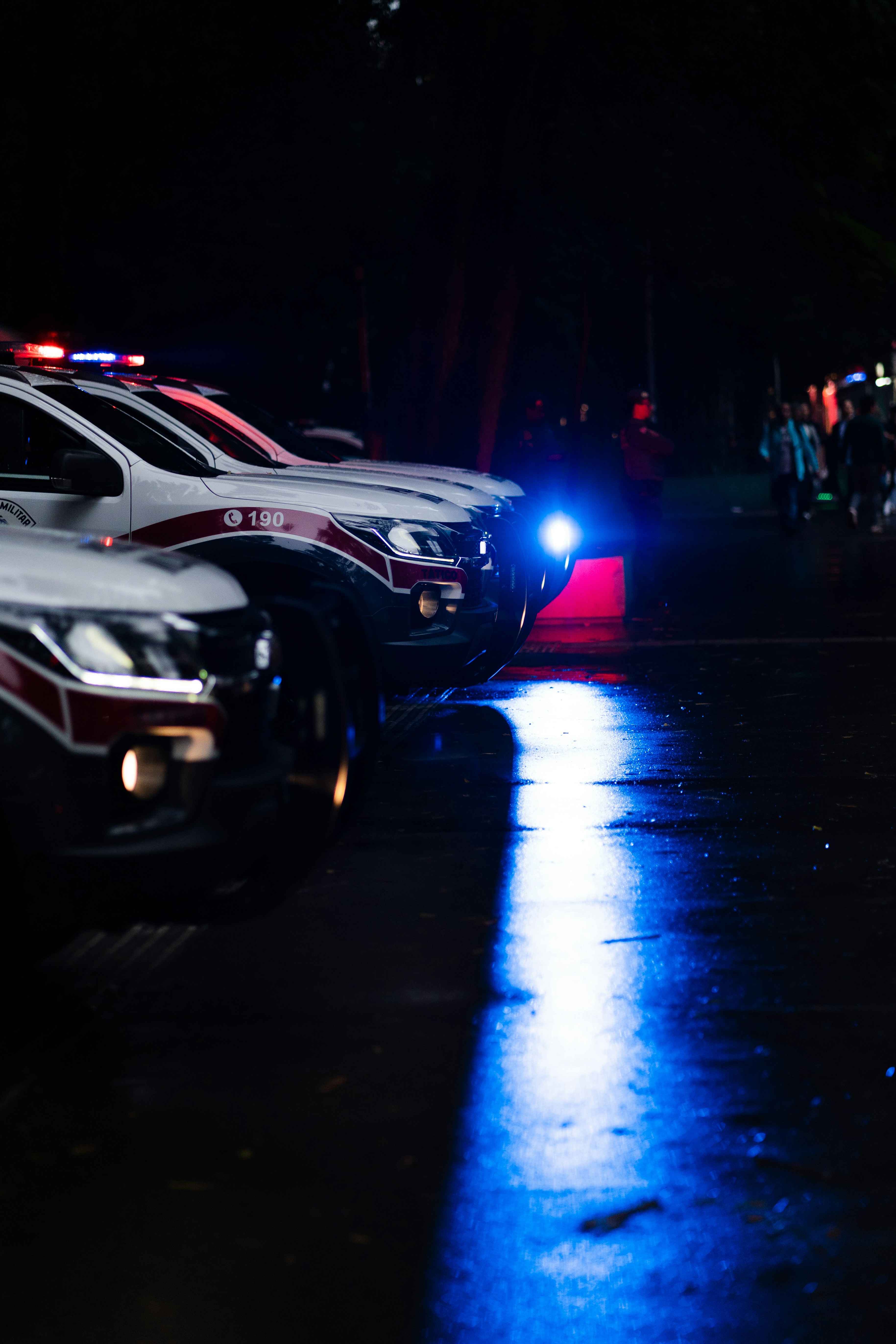 Police cars parked with flashing lights at night. photo – Free Image on ...