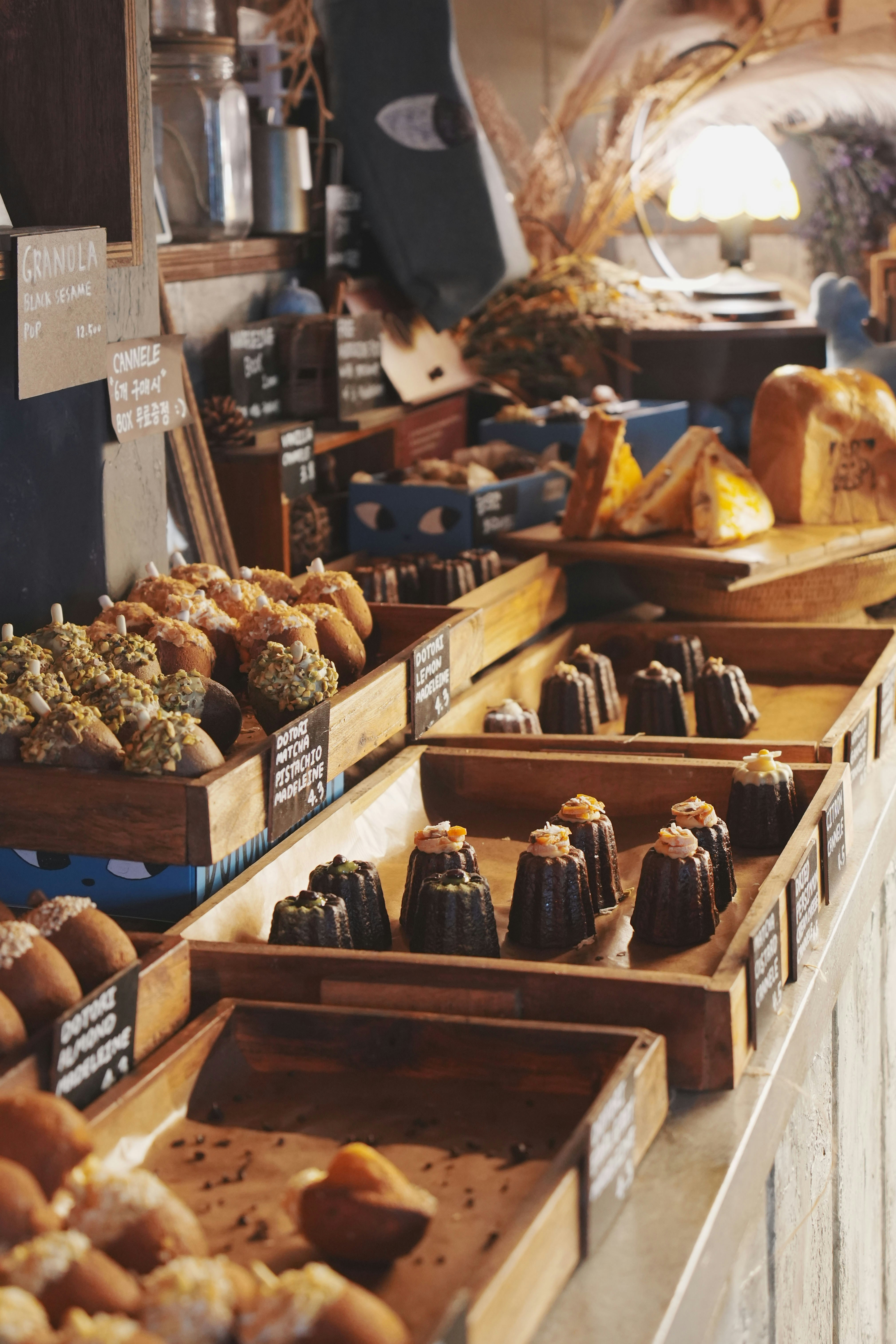 Golden Pastry Row: An Autumn Bakery Display Illuminated