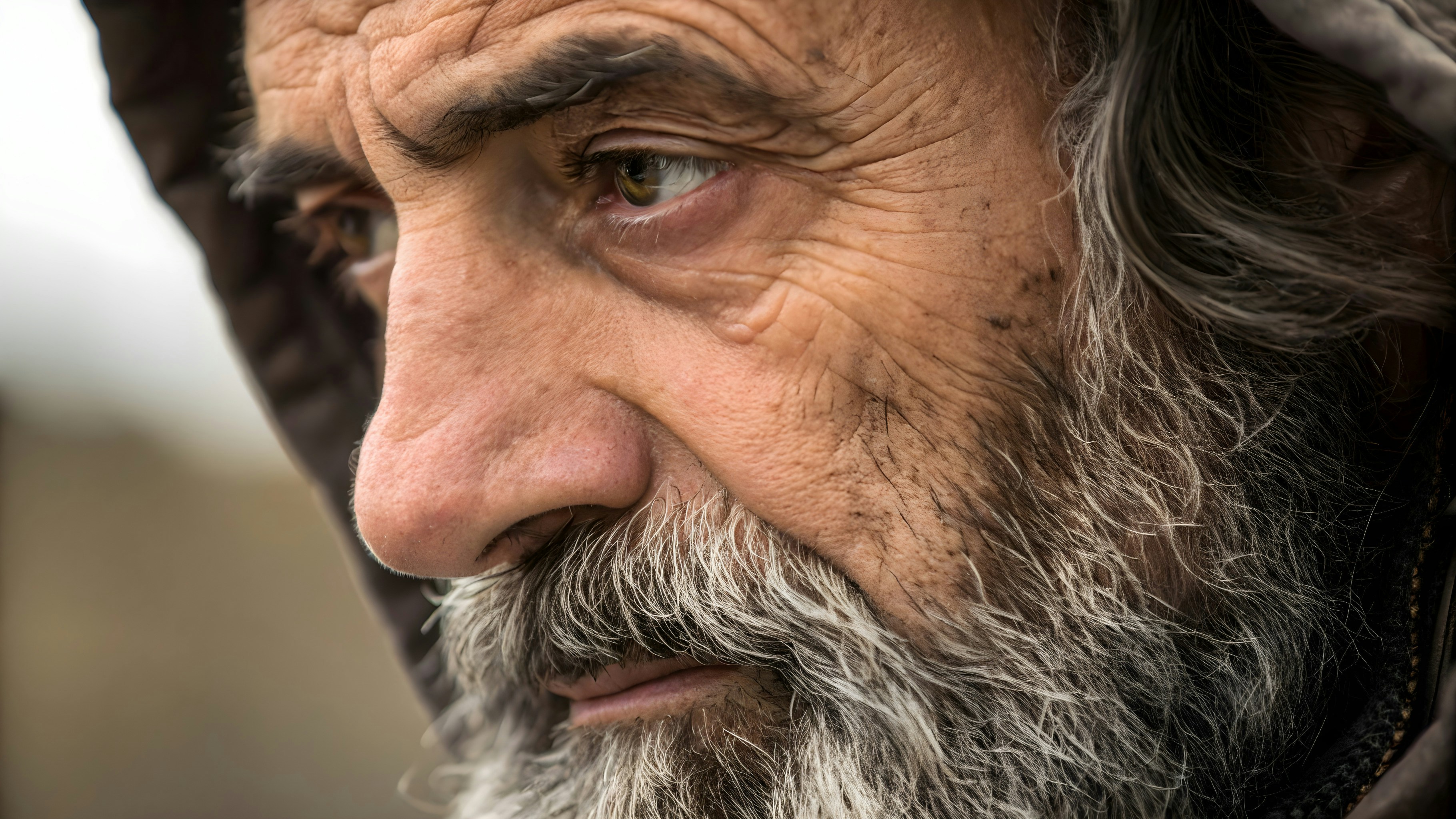 An old man looks contemplatively to the side. photo – Free Hoodie Image ...