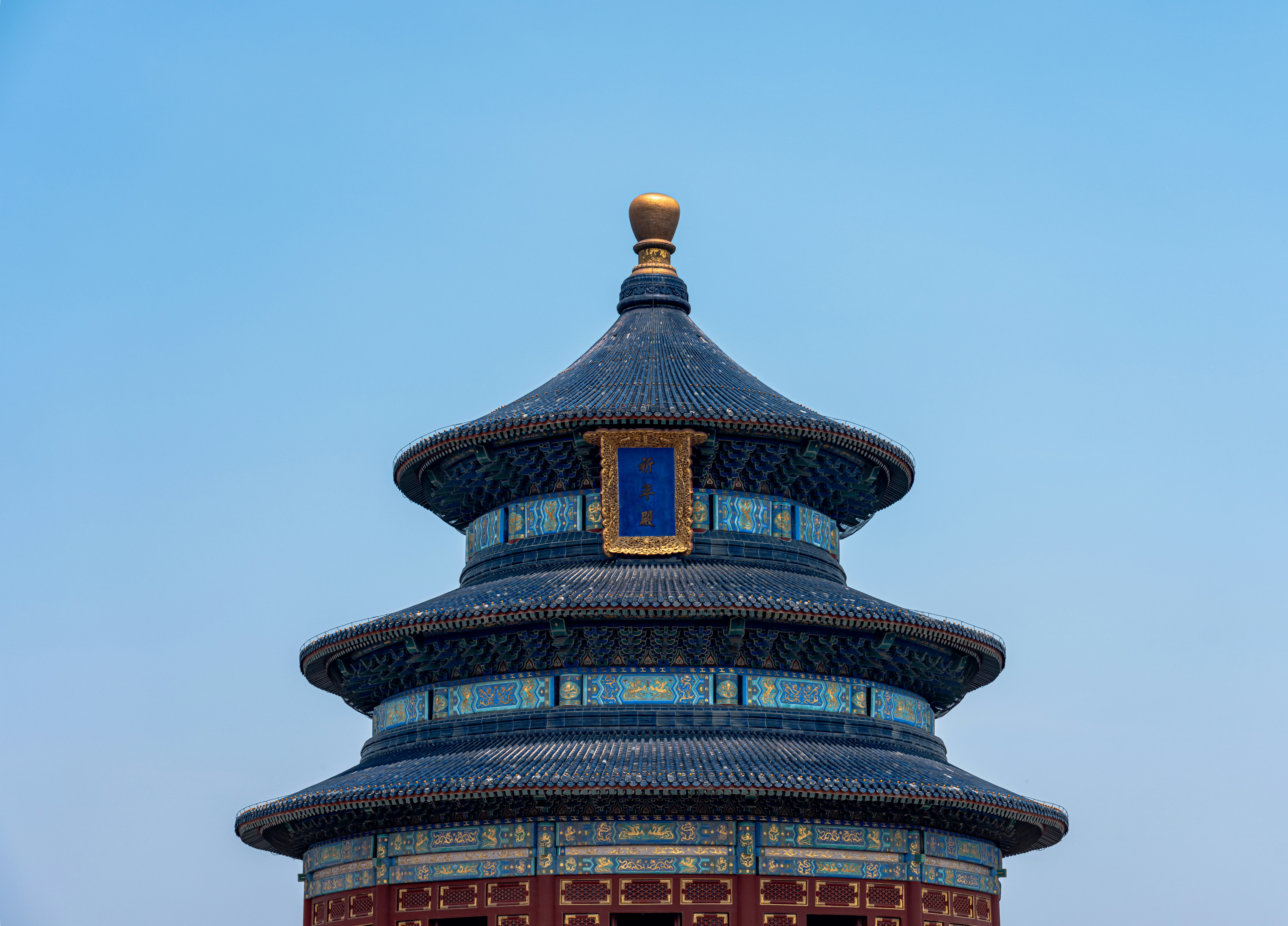 Temple Roof in Clear Blue Sky