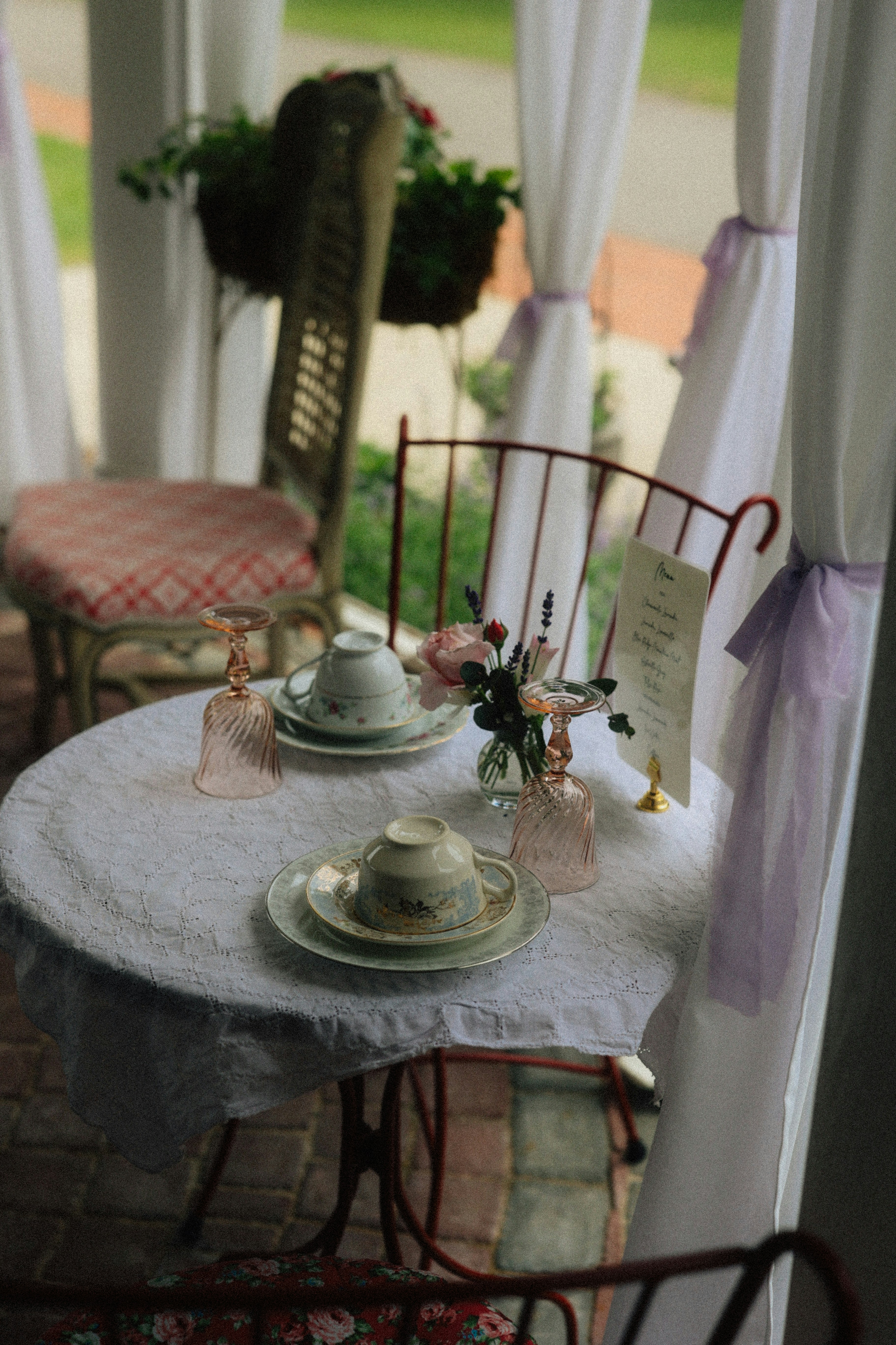 Tea on the Terrace: An Intimate Tablescape Beneath Sheer Drapes