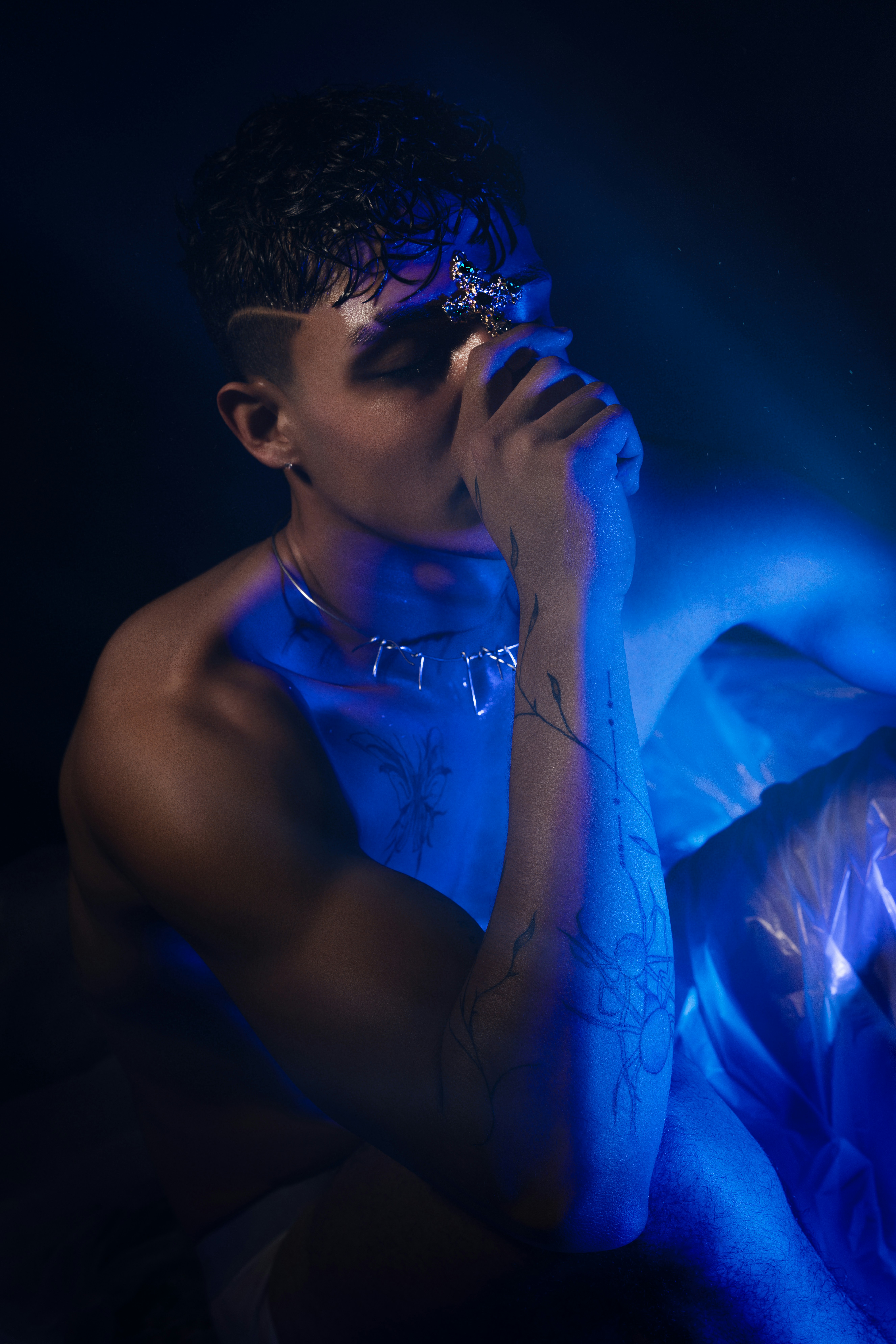 Star Crown in Blue: A Contemplative Neon Portrait