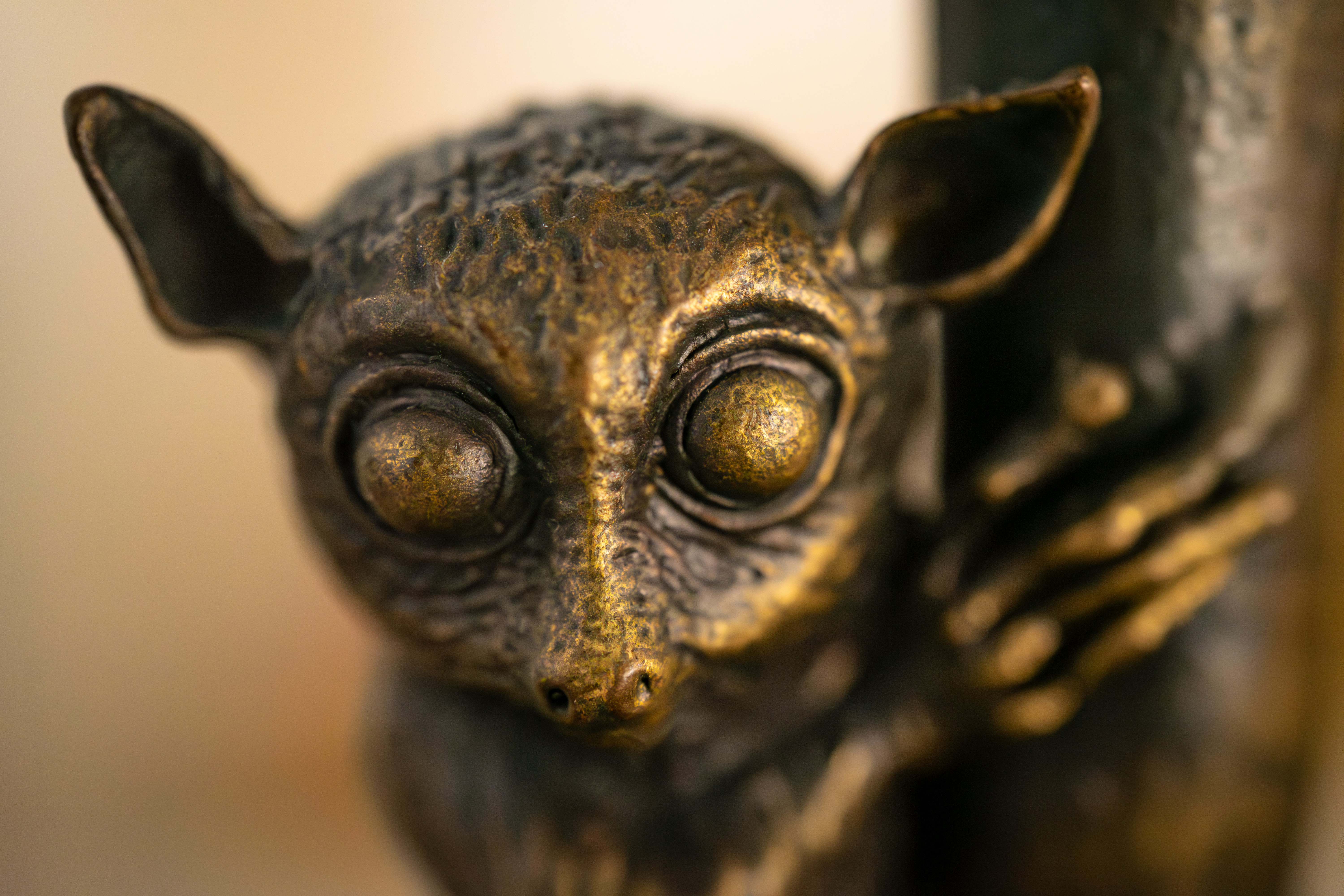 Eyes of the Tiny Watcher: A Brushed Bronze Spirit Clings to the Post