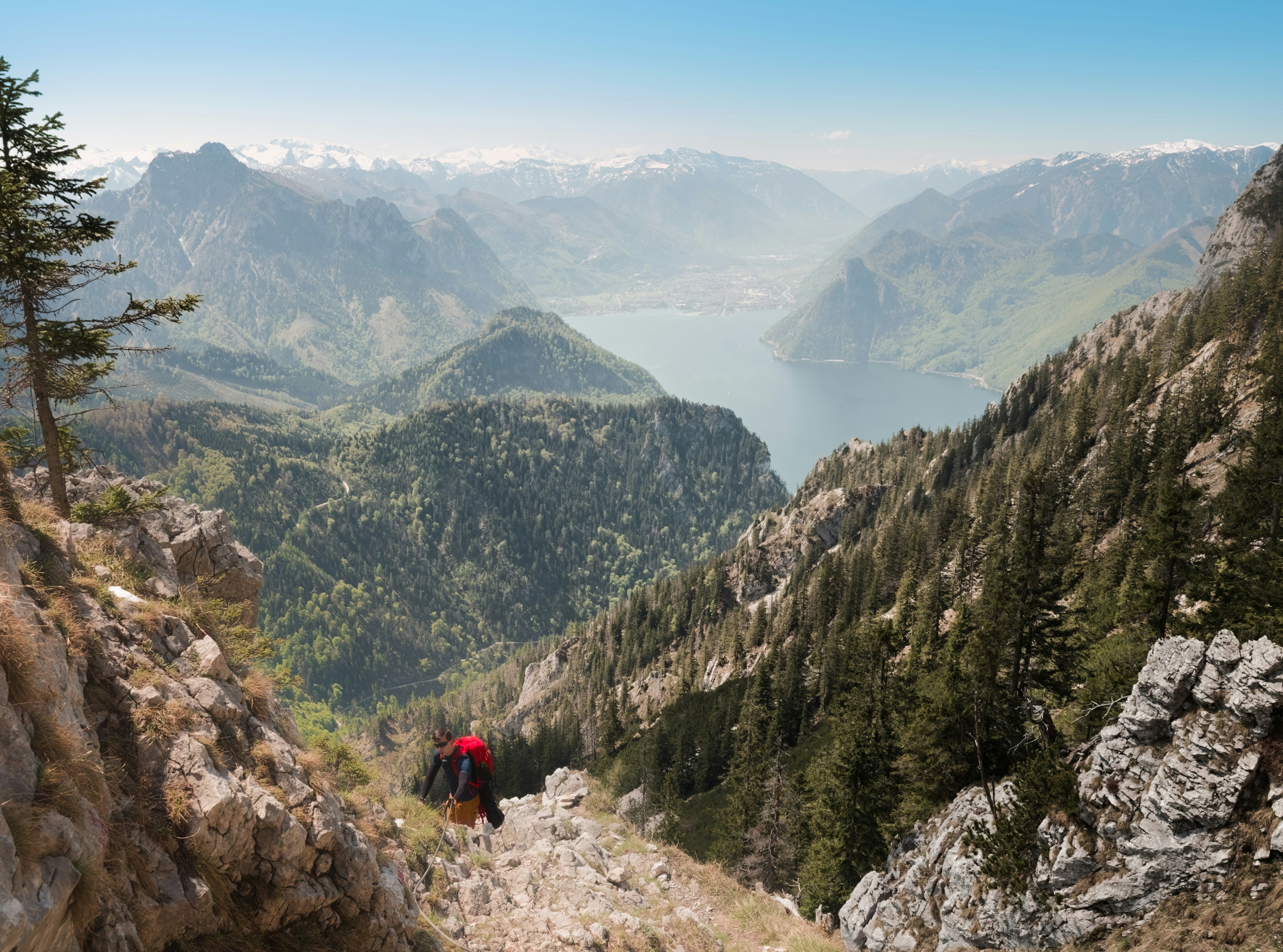 Climber Descent into a Dolomitic Valley