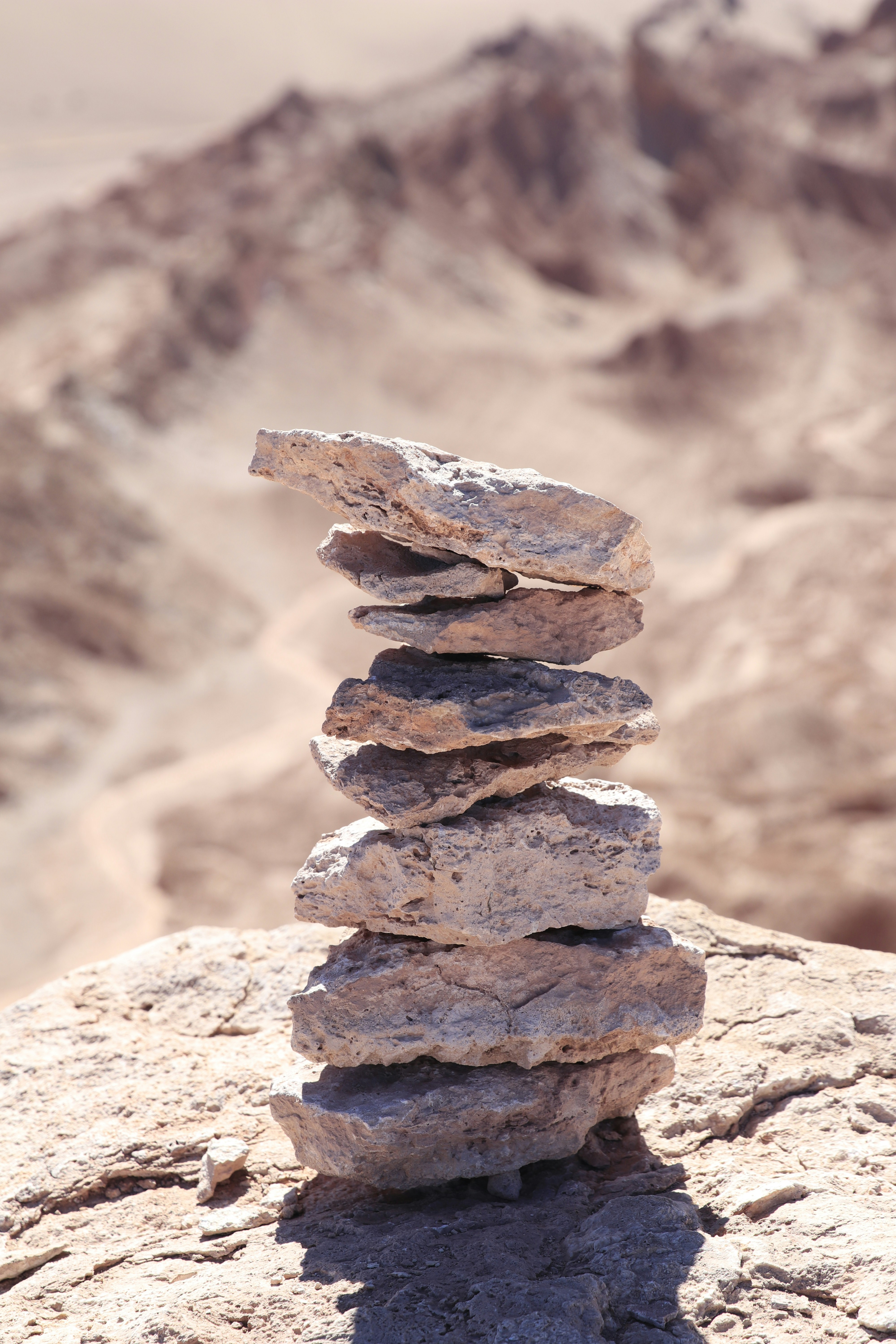Stone Stack on a Sunlit Desert Ledge