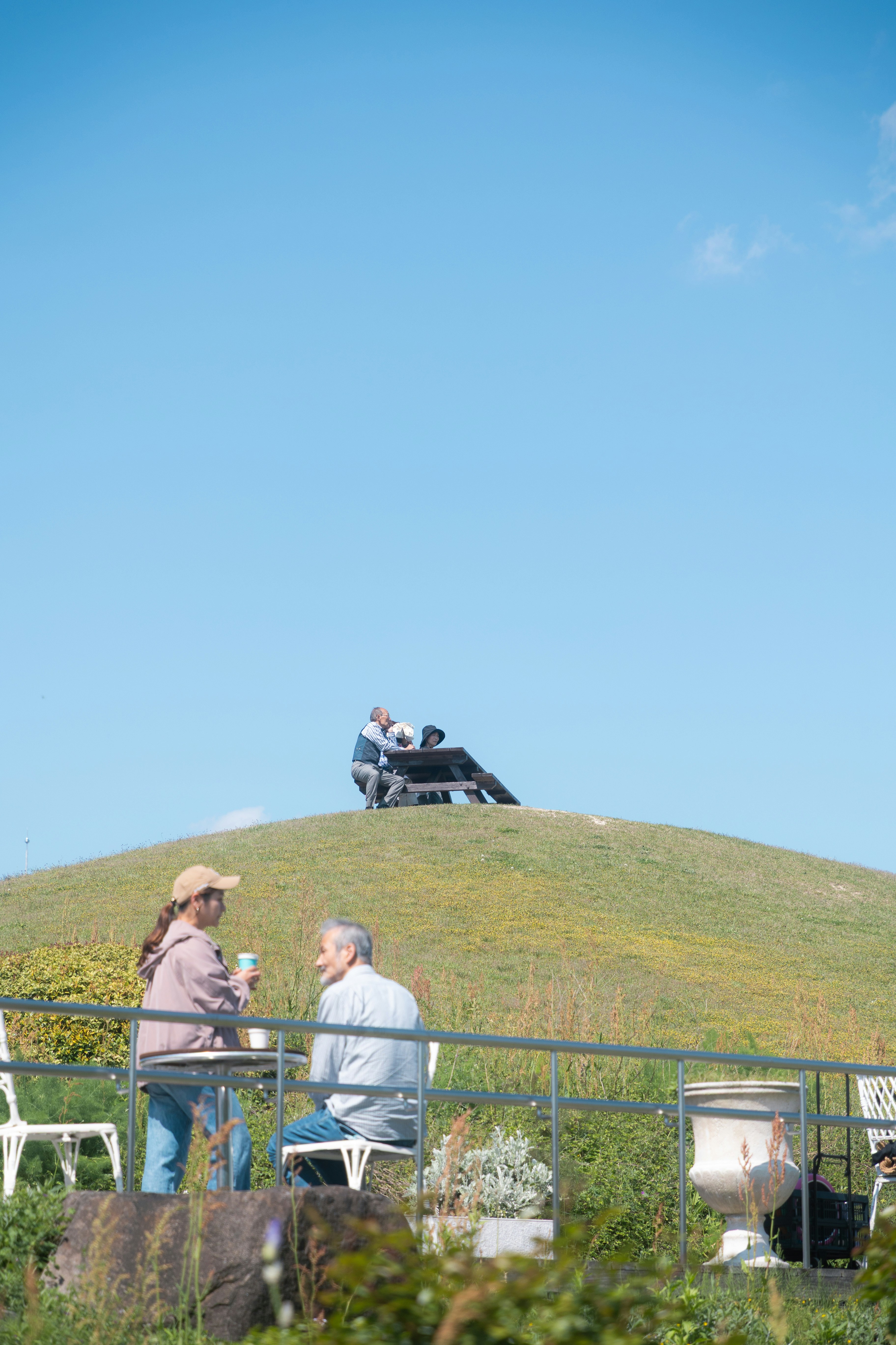 Hilltop Bench Talk Under a Brisk Blue Sky