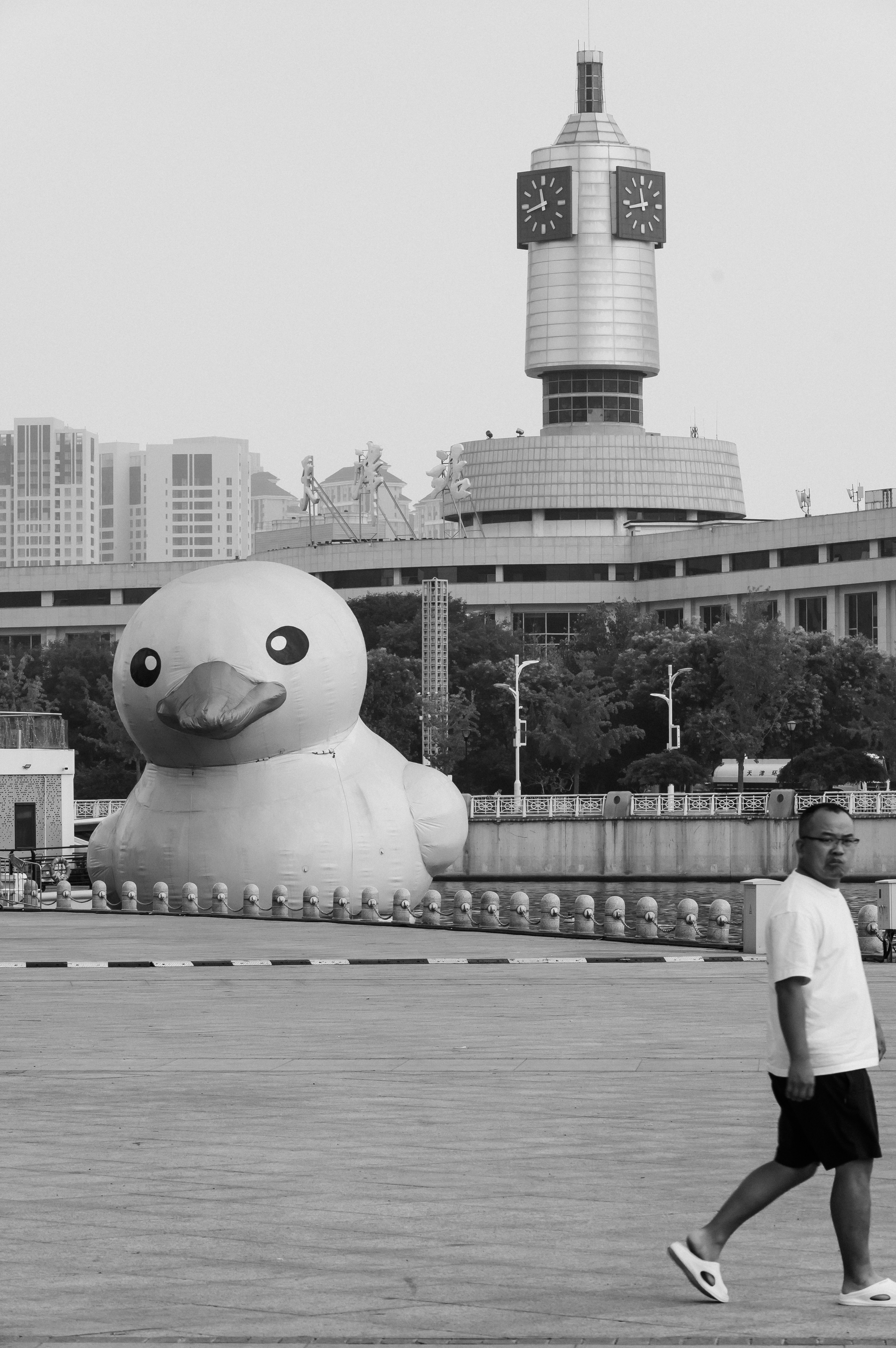 Giant duck statue and a clock tower in china. photo – Free Street Image ...