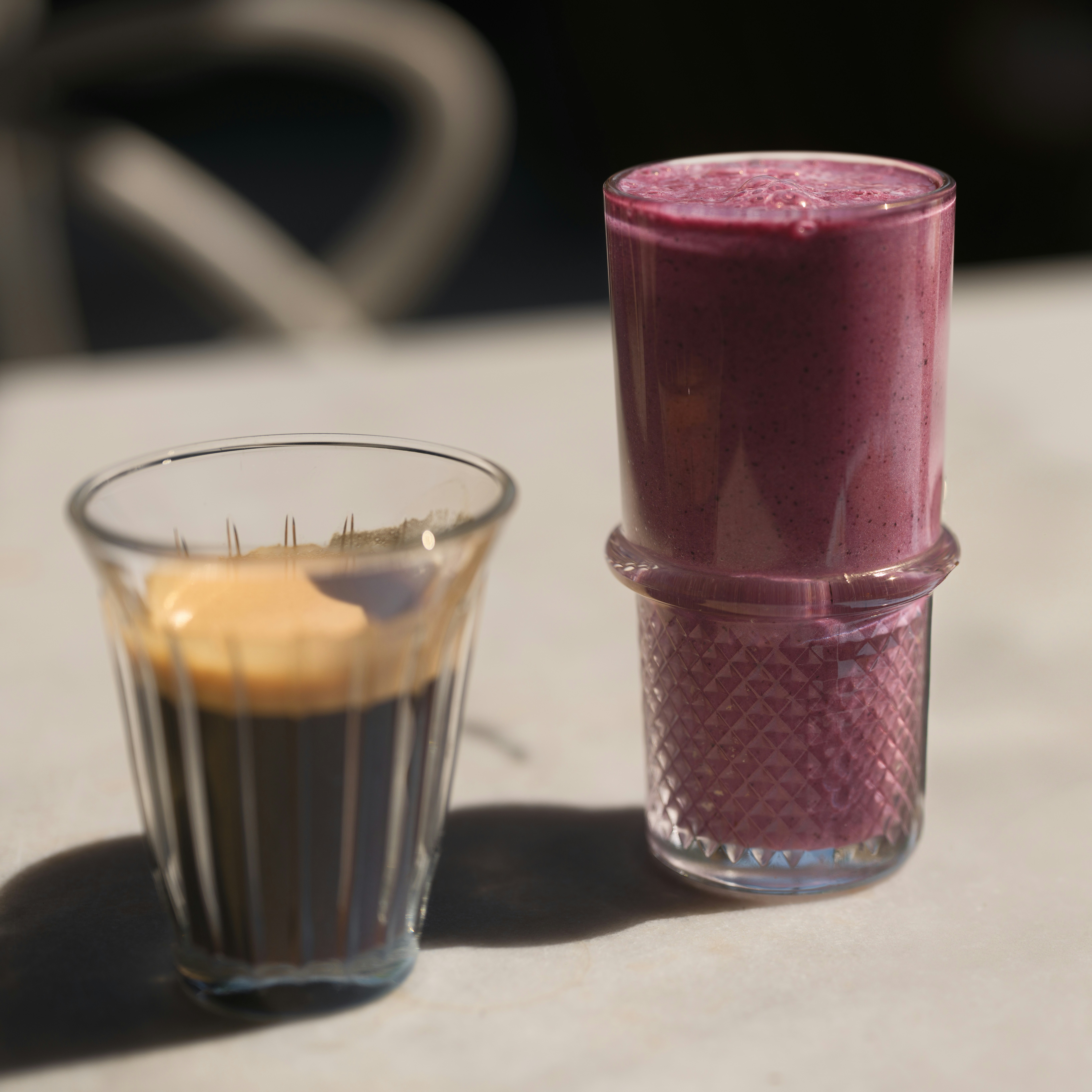 Purple Velvet and Espresso: A Marble Counter Still-Life