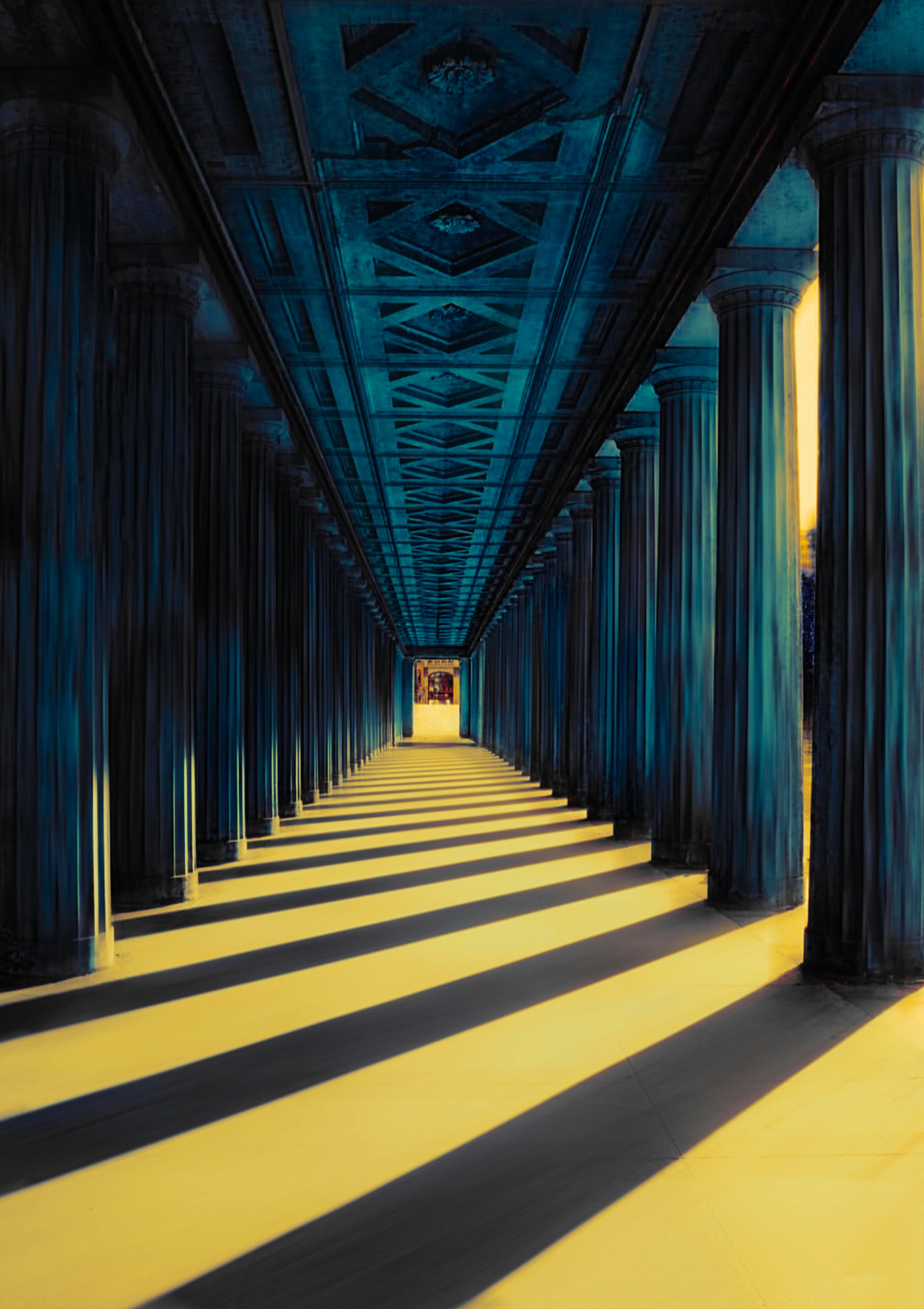 Columns create long shadows in an endless hallway. photo – Free ...
