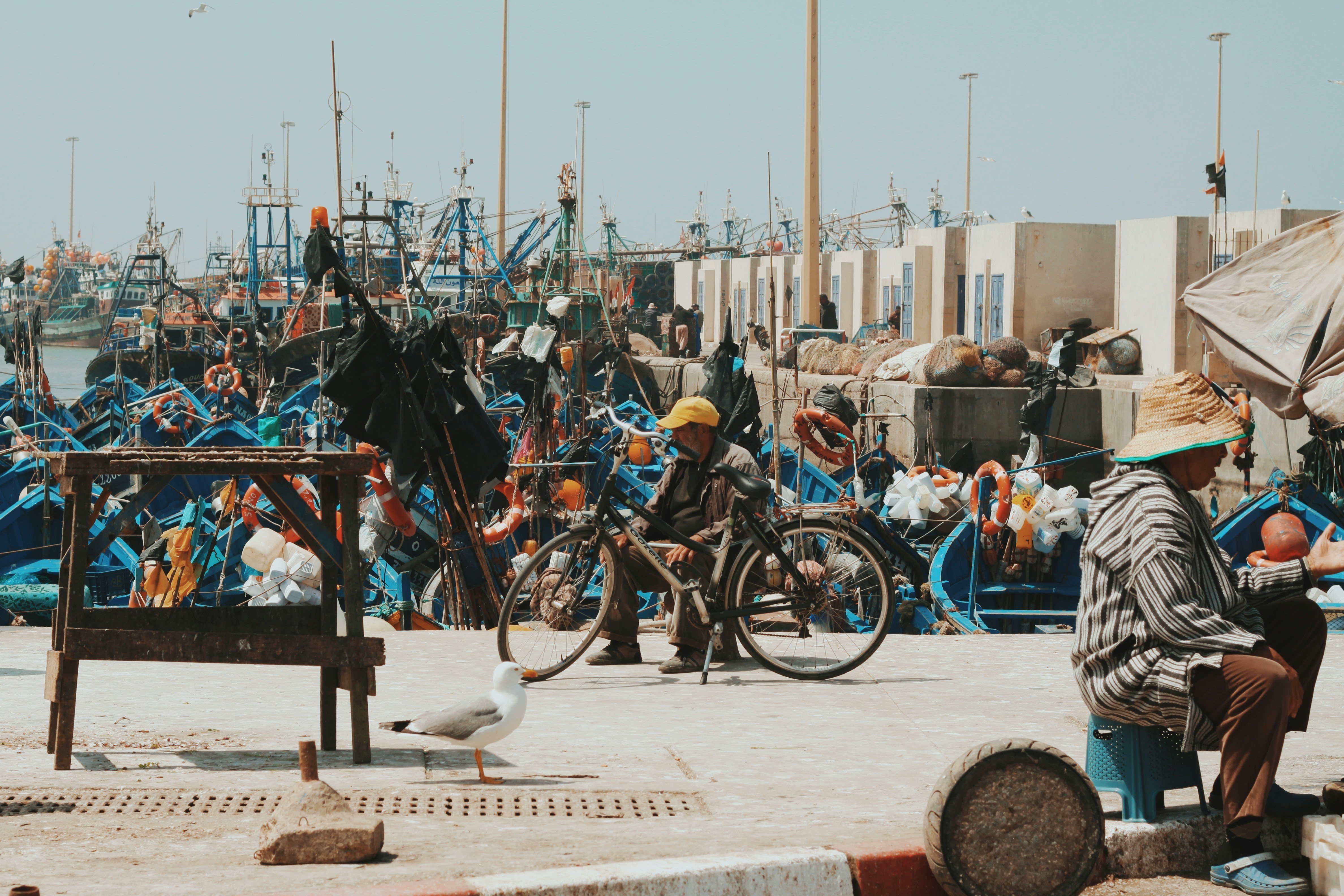 People and boats are at a bustling seaside market. photo – Free Woman ...