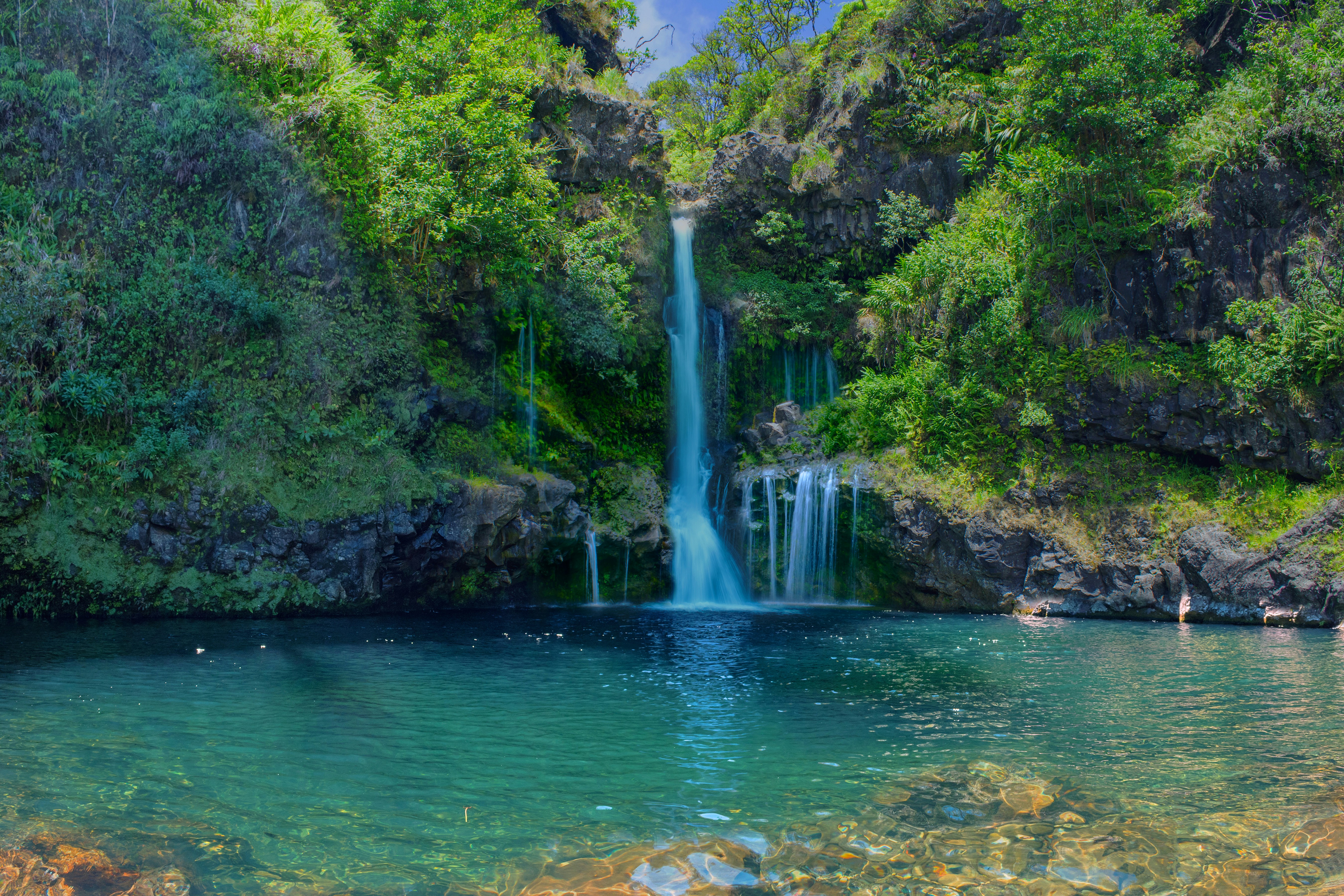A waterfall flows into a beautiful, clear lake. photo – Free Waterfall ...