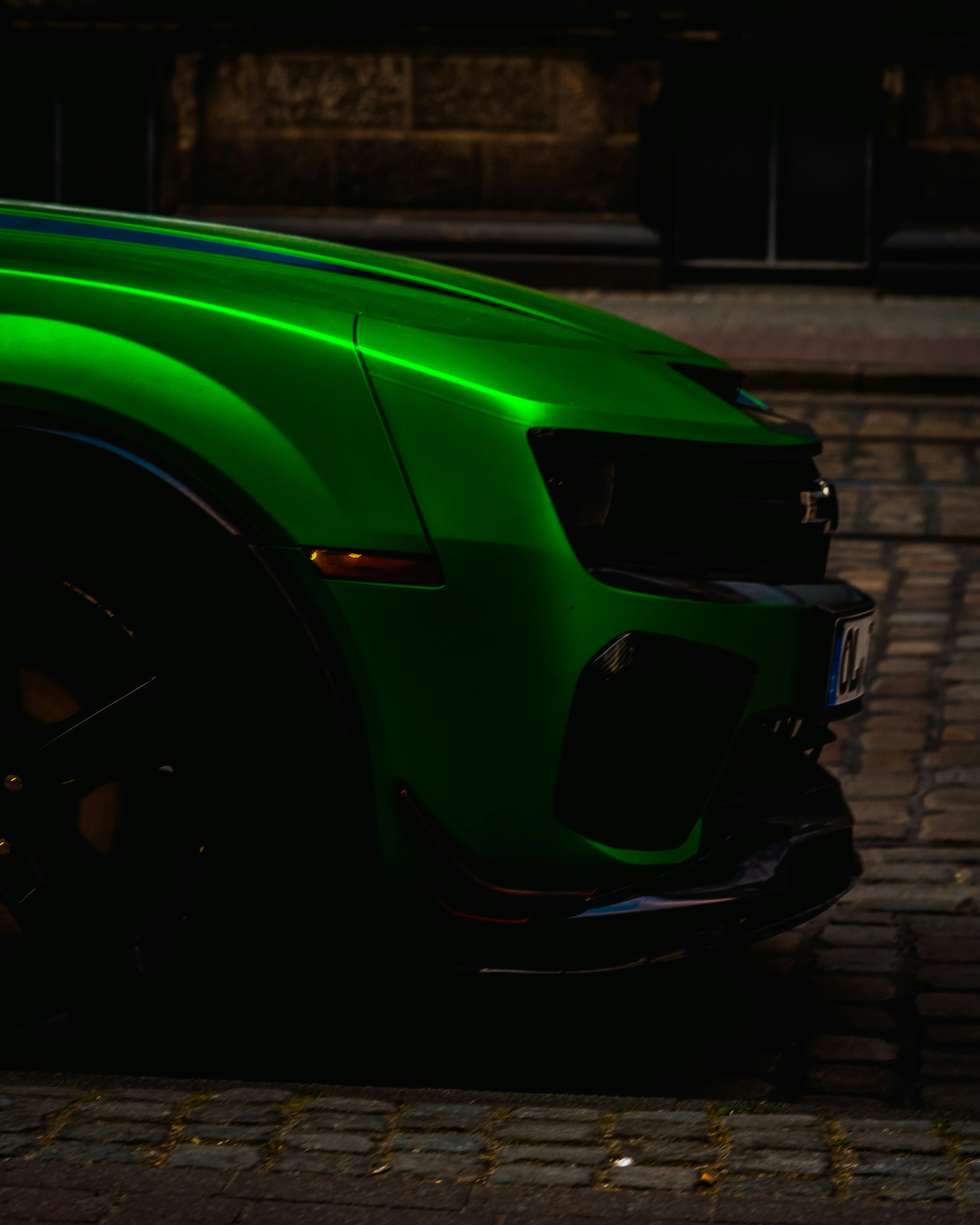 Neon-green Contour: A Shot of a Sleek Street Beast
