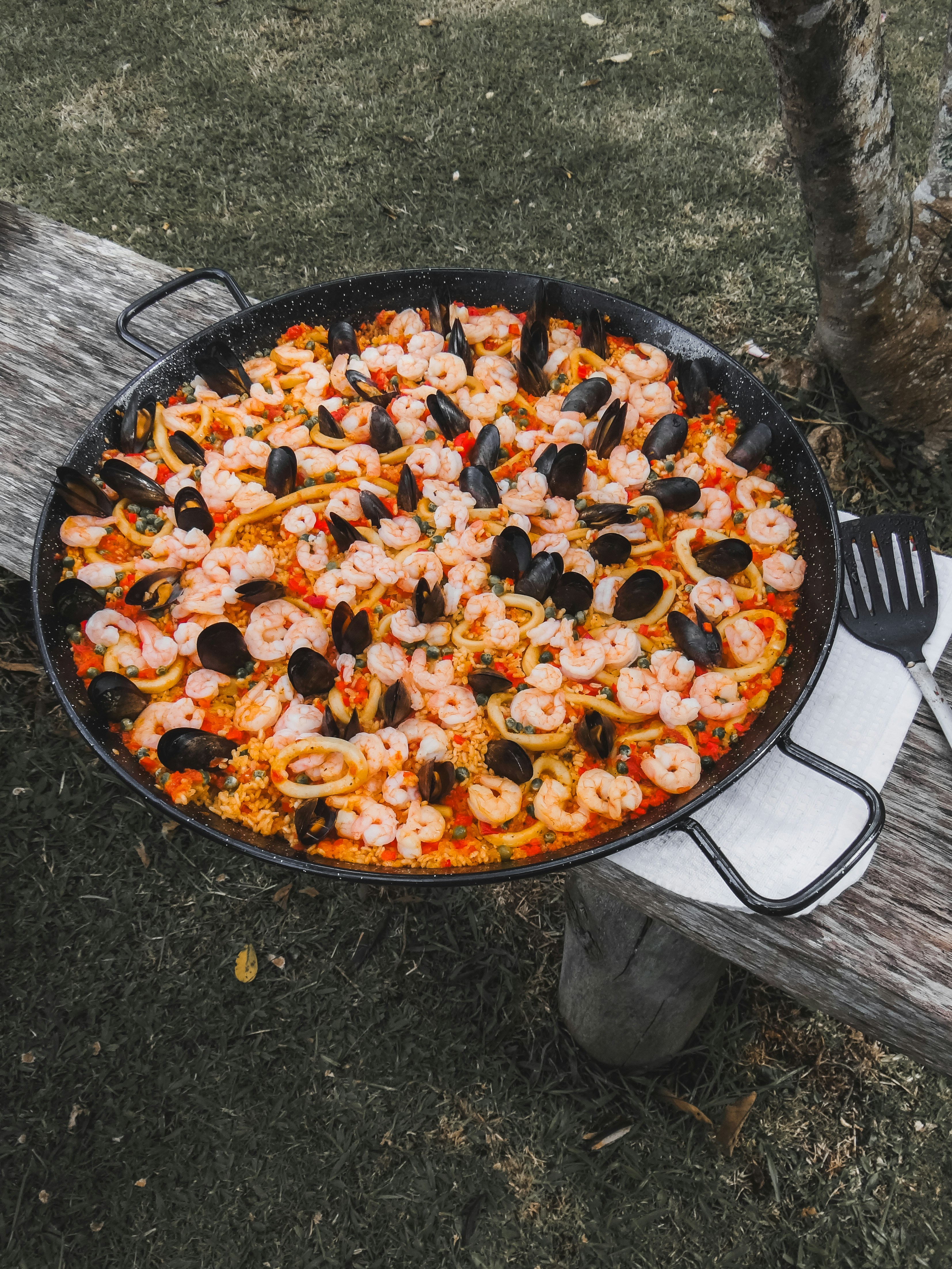 Seafood Spanish Paella with shrimp, clams and squid