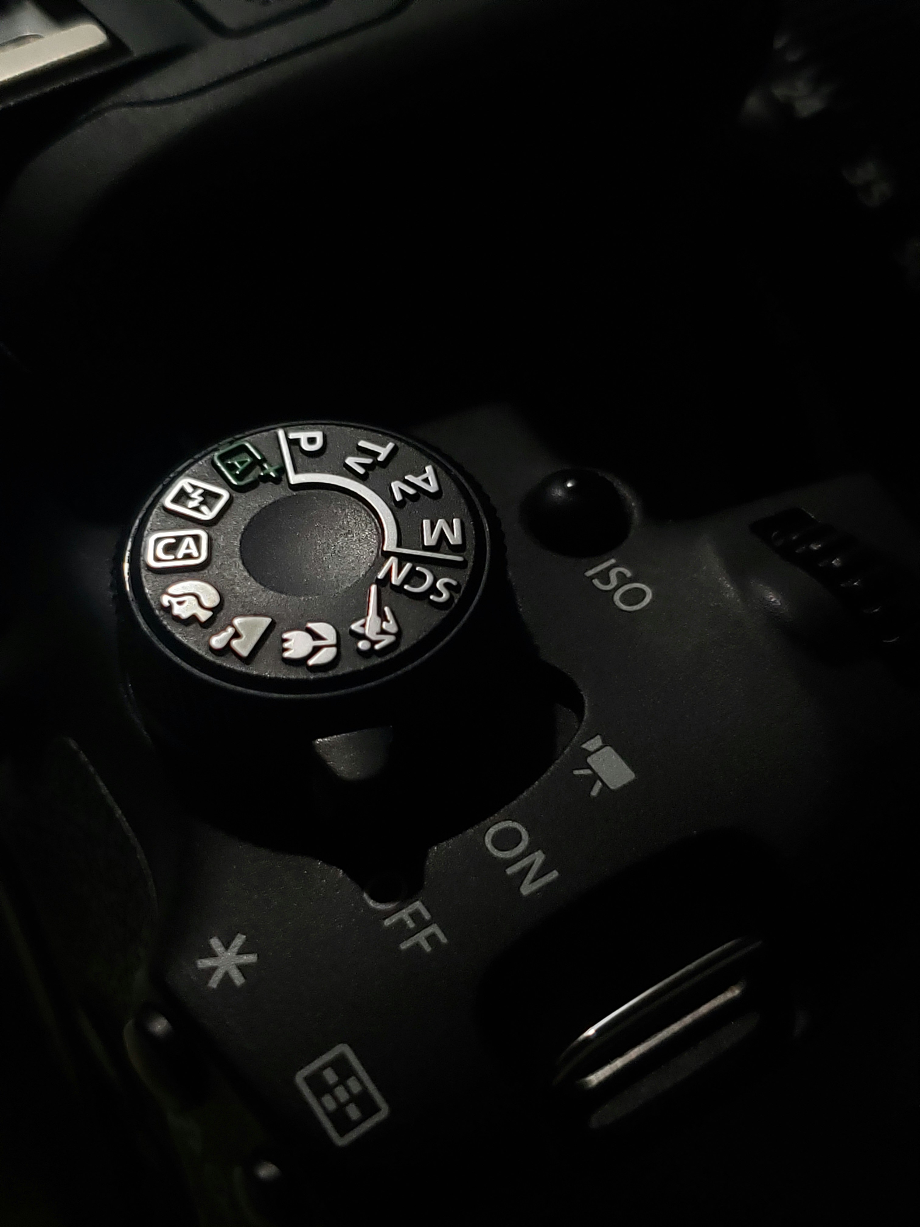 Nocturnal Mode Dial: A Tight Close-Up on a Camera's Manual Controls