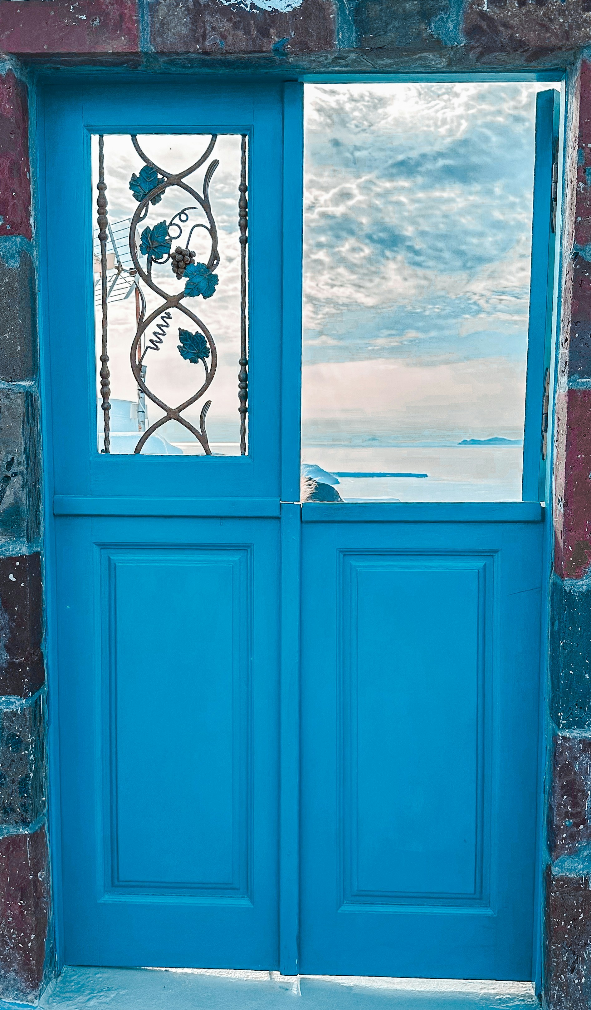 Cerulean Portal: Seascape Framed in a Bright Blue Door
