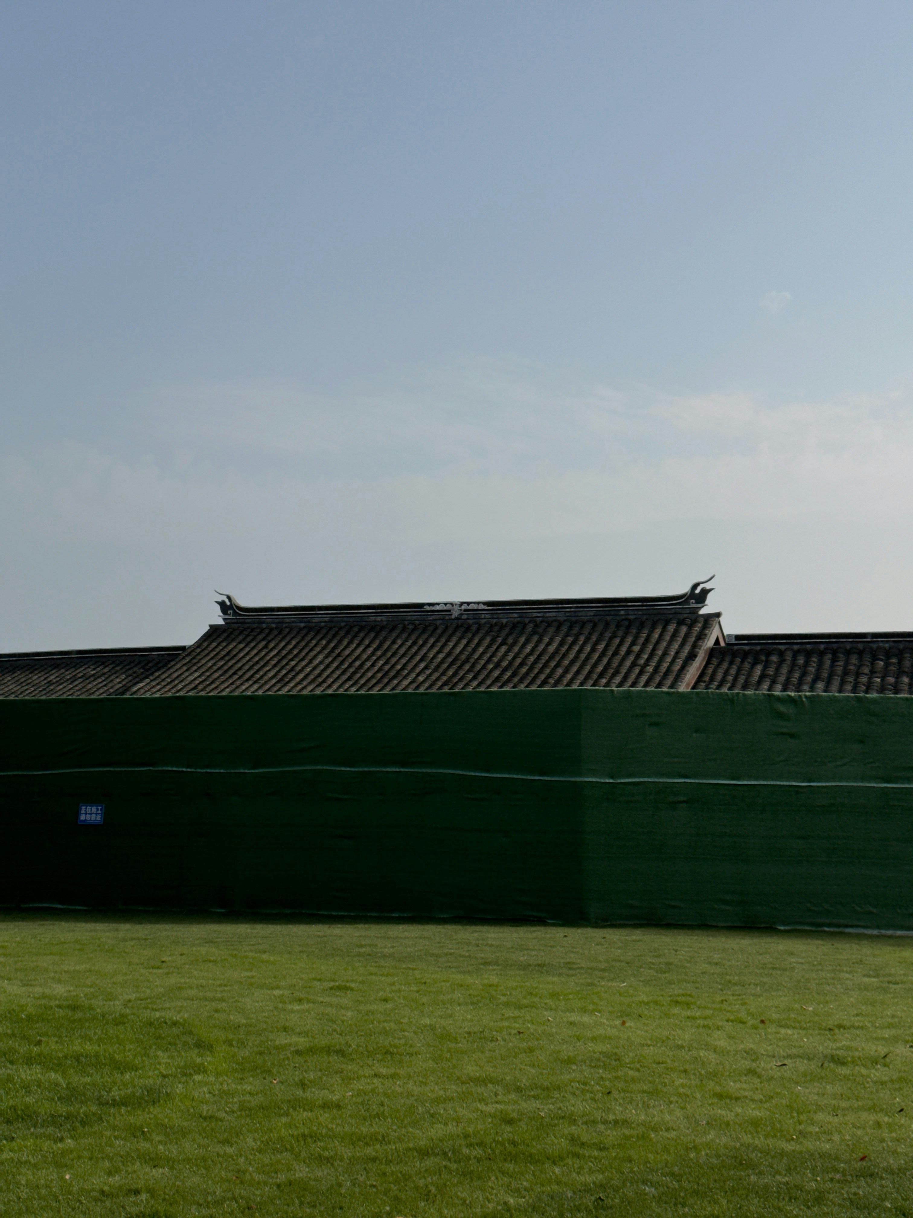 Ridge on a Green Barrier: A Sunlit Courtyard Scene