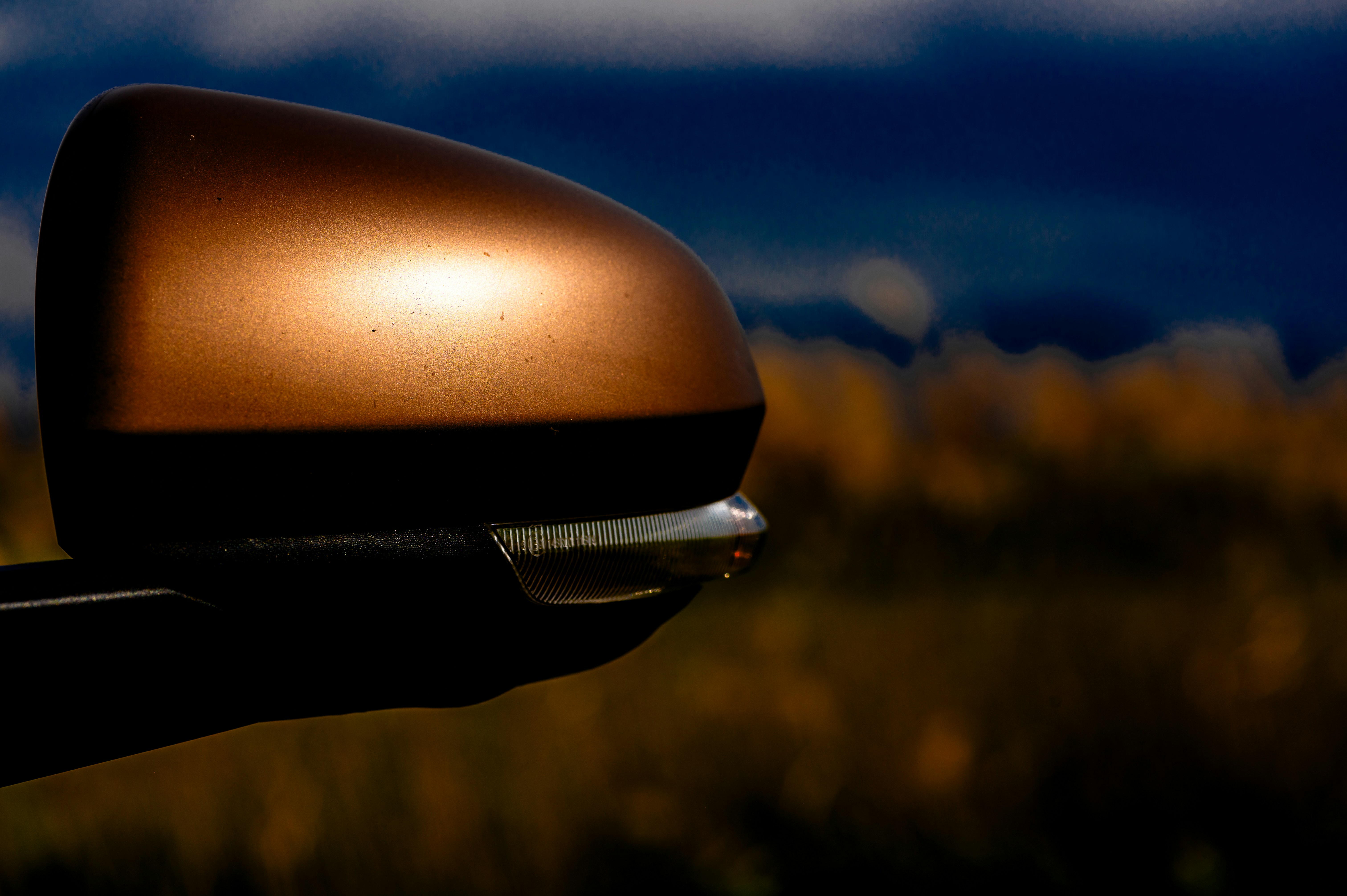 Coppery Wing: A Close-Up of a Copper-Colored Camera Housing in Low Light