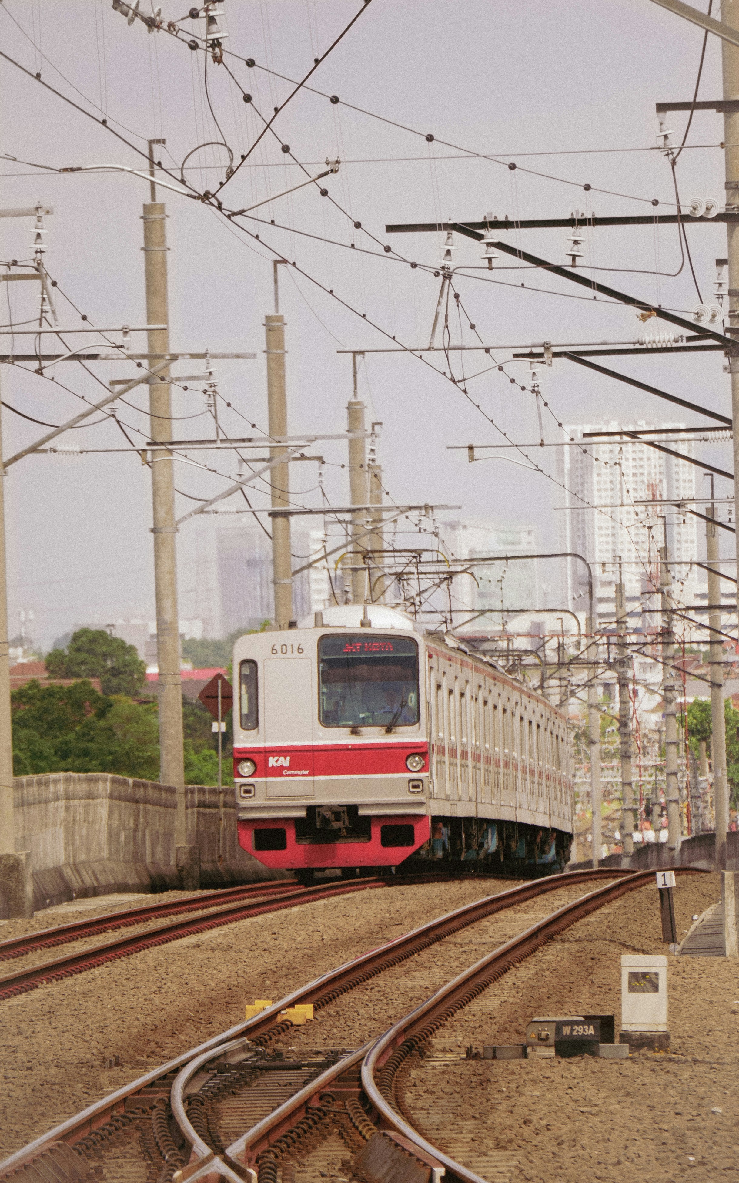 A train travels down the tracks.