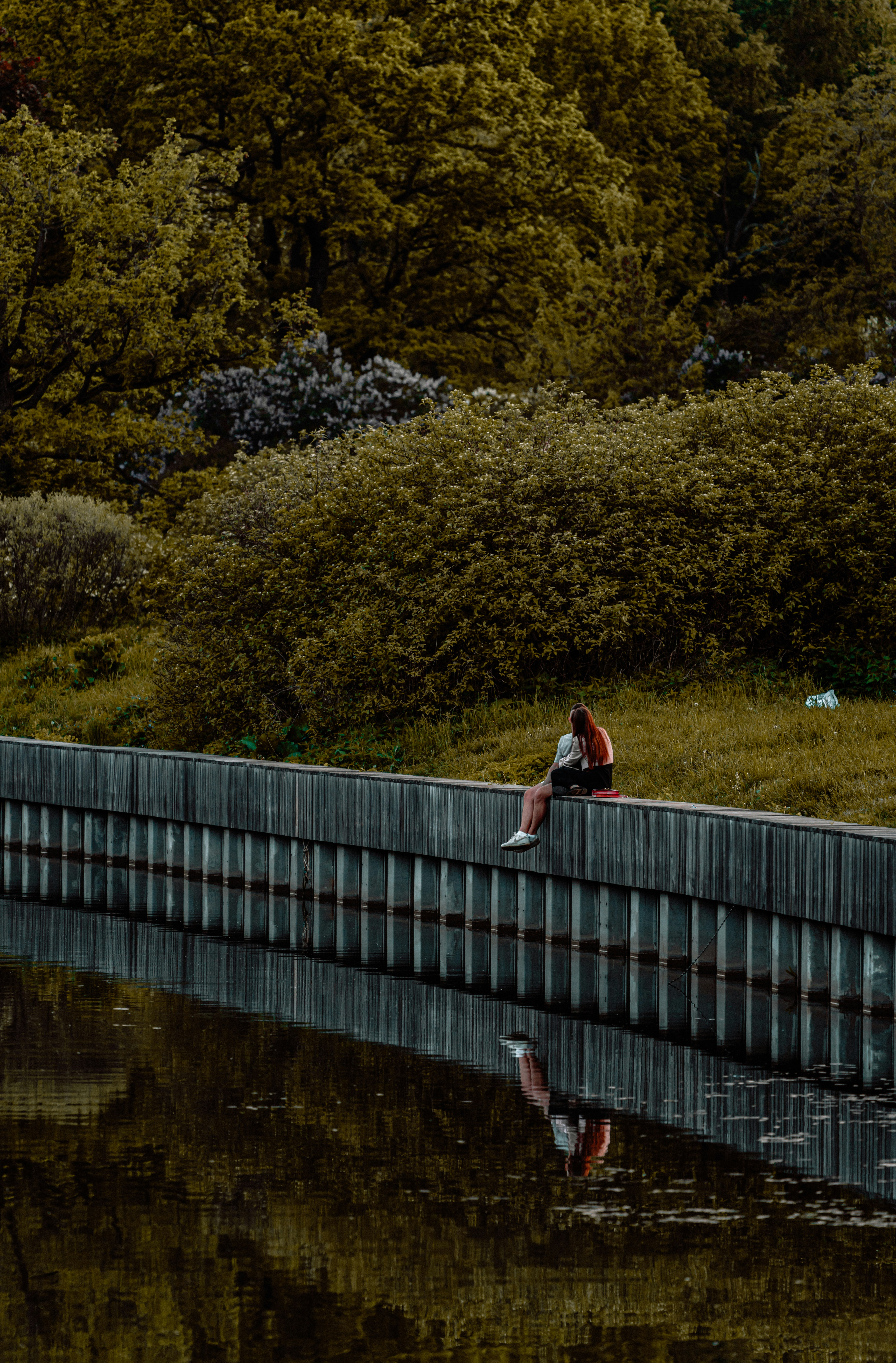 Riverside Reverie: A Solitary Figure on the Weathered Rail