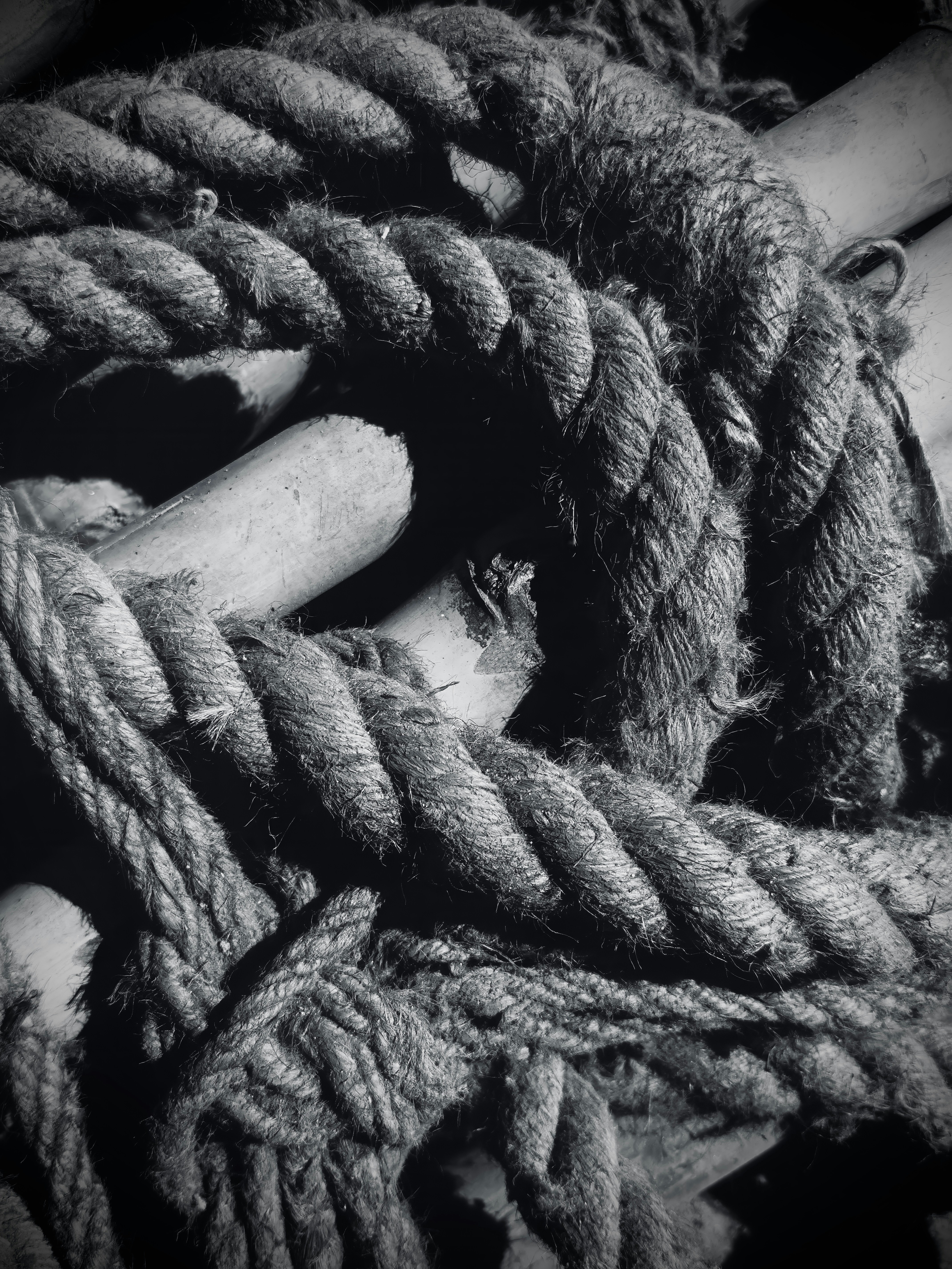 Tangled in Texture: A Close-Up Study of Weathered Rope Coils
