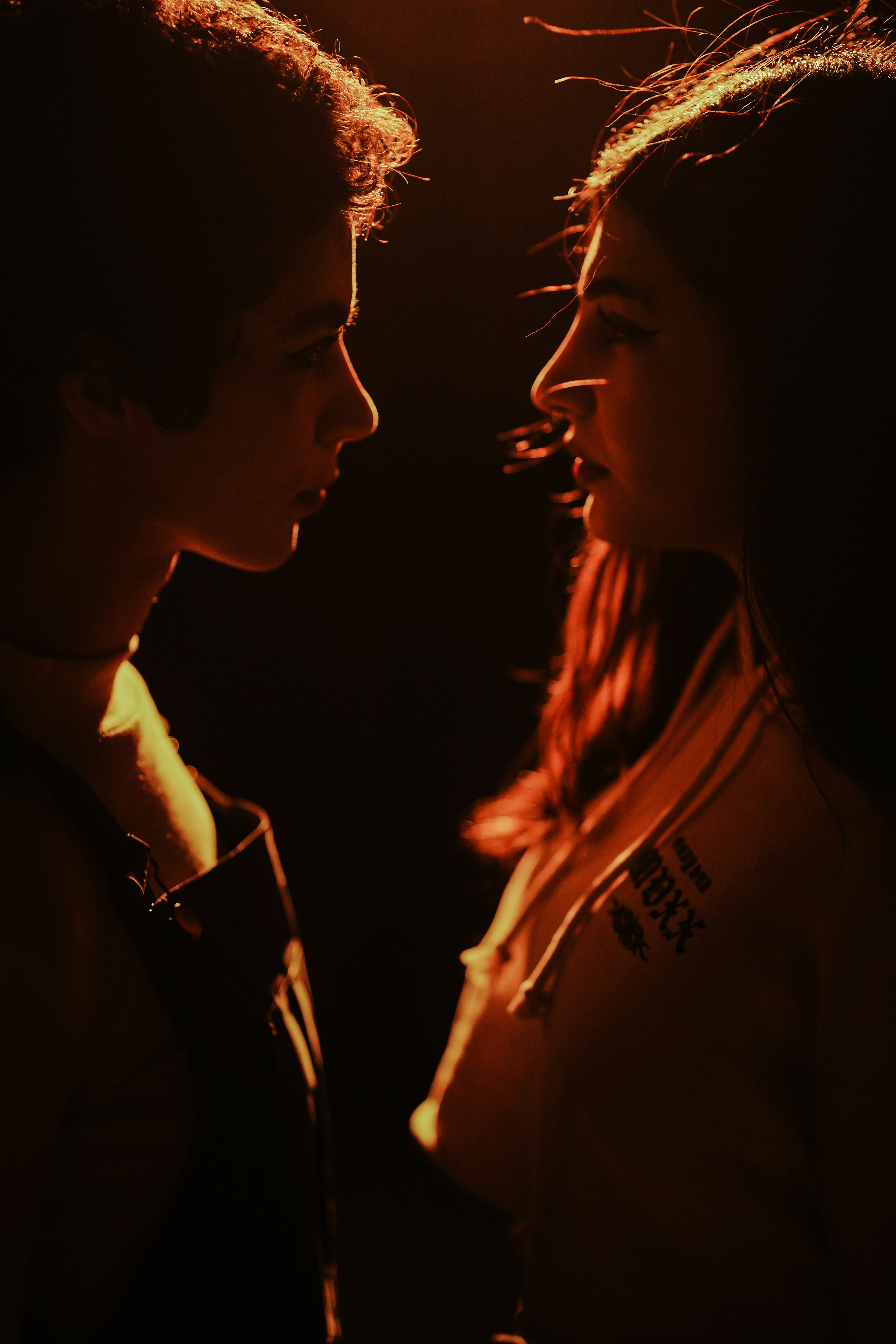 Two people face each other in warm light. photo – Free Woman Image on ...